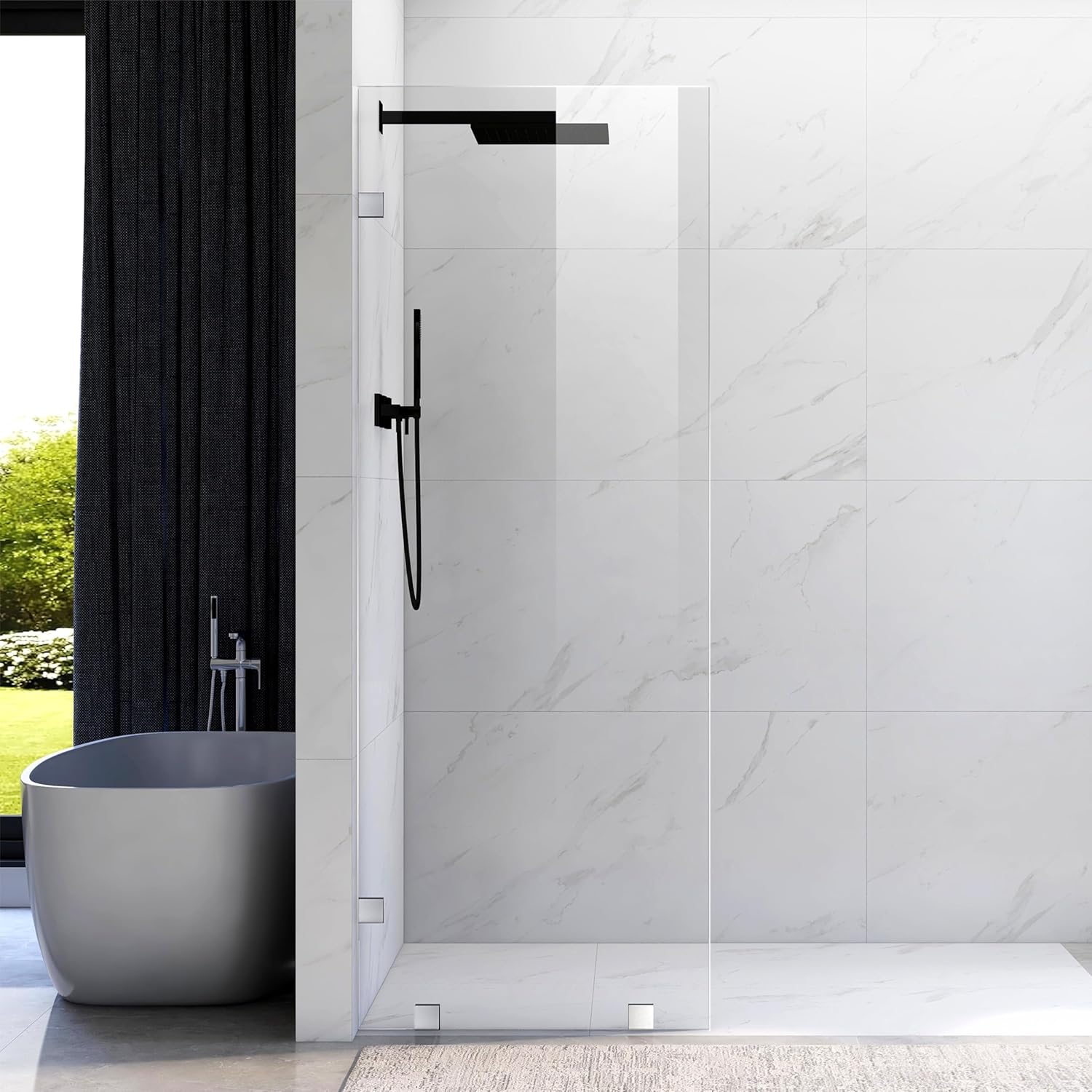 30" W ×80" H Shower Glass Panel, Frameless Fixed Glass Shower Panel ...