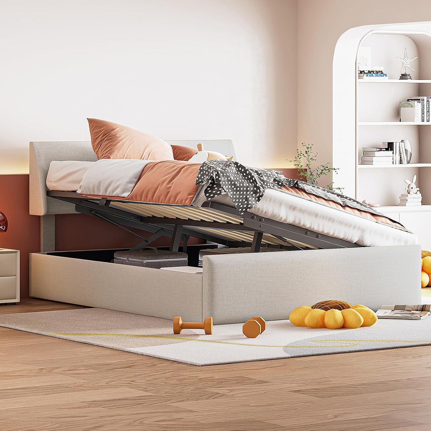 Amazon.com: Modern Linen Upholstered Platform Bed Sleigh Bed w/Wingback ...