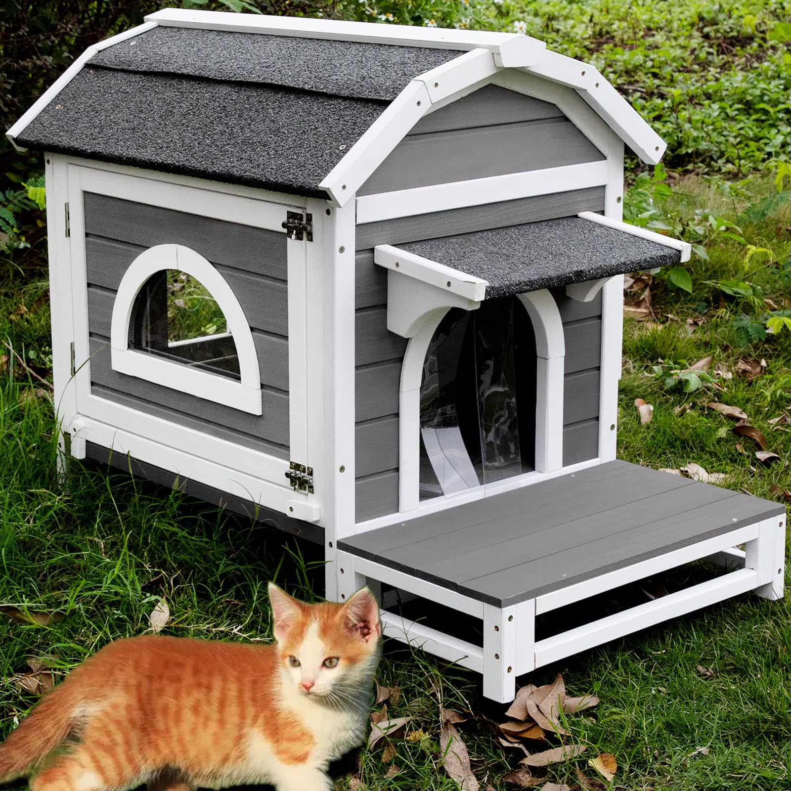 Outdoor Cat House Dog Pet Waterproof Solid Wood Shelter ROCKEVER