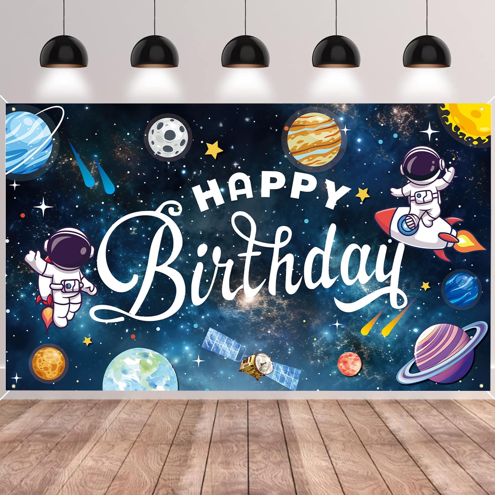 Amazon.com : Ayearparty Outer Space Happy Birthday Photography Backdrop ...