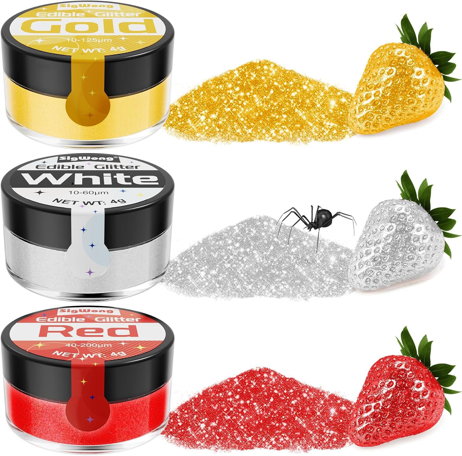 Edible Glitter - 3 Colours Edible Luster Dust Glitter Powder Set ...