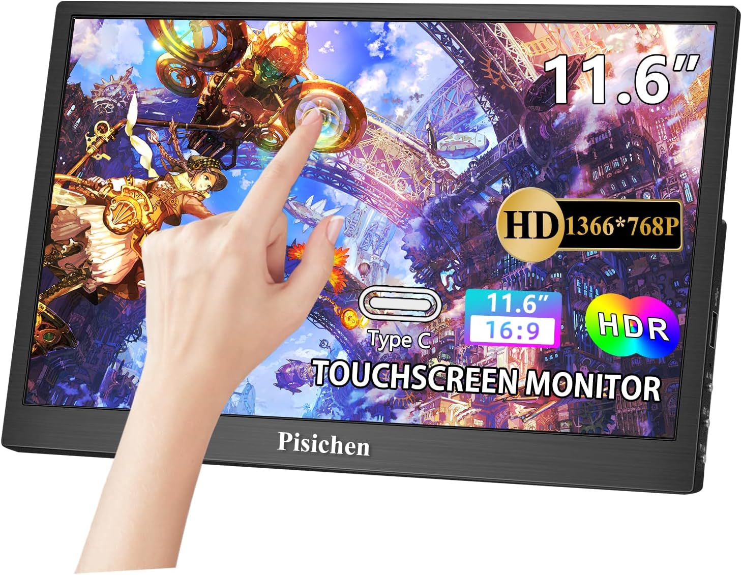 Pisichen Touchscreen Portable Monitor 11.6 Inch HD 1366X768 USB C ...