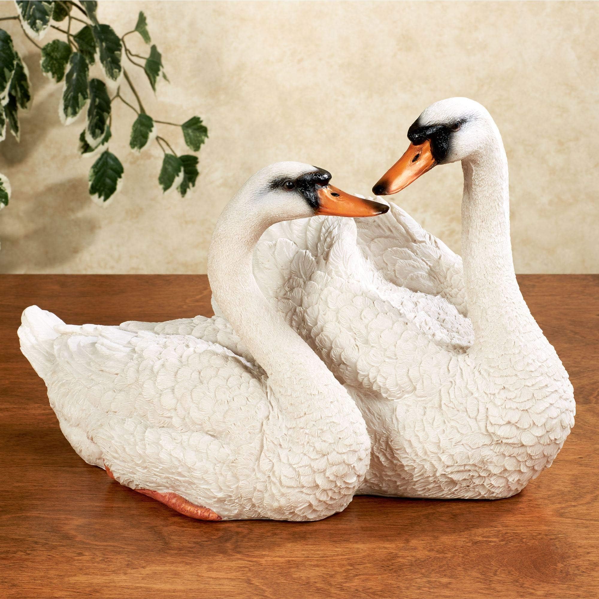 Amazon.com: OECECR 2 PCs Wooden Swan Elegant White Swan Statue, Hand ...