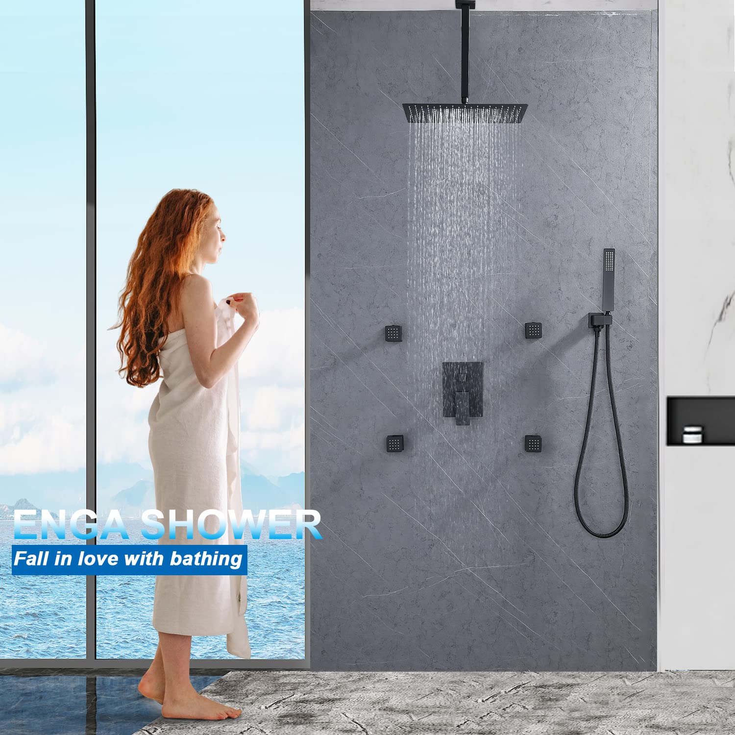 Full Body Rain Shower System, Enga 12inch Rainfall Massage Shower with ...