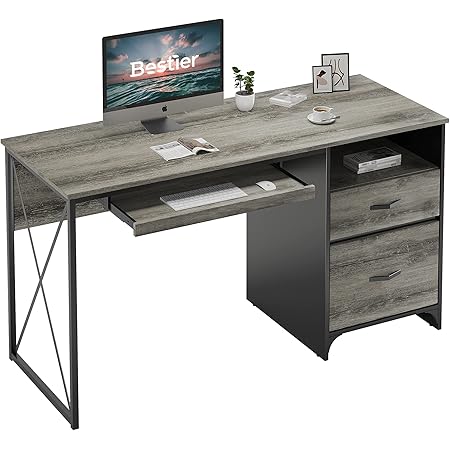 Amazon.com: Bestier Industrial Desk with Storage Drawers 55 inch ...