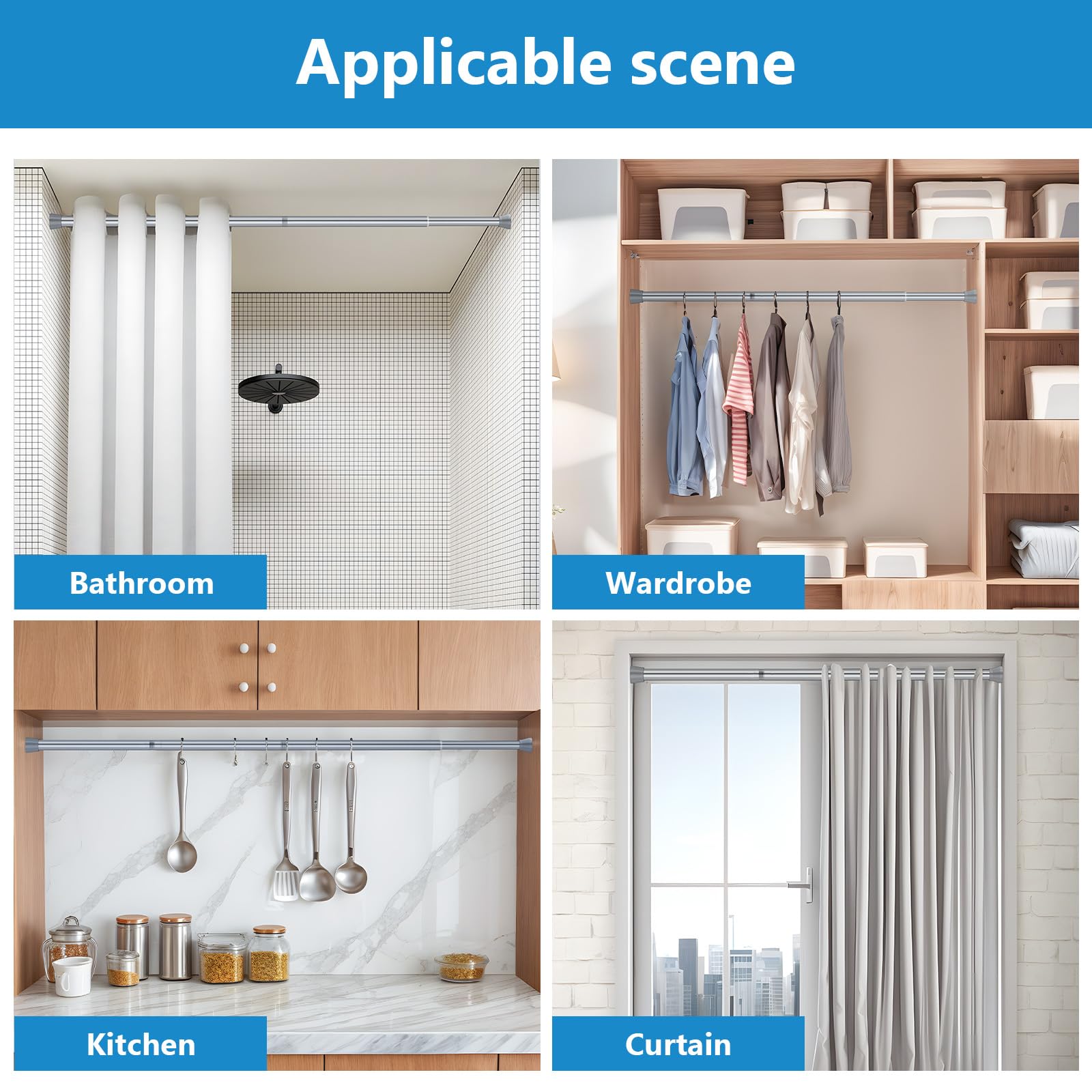 Snapklik.com : Tension Curtain Rod No Drilling Tension Rods For Windows ...