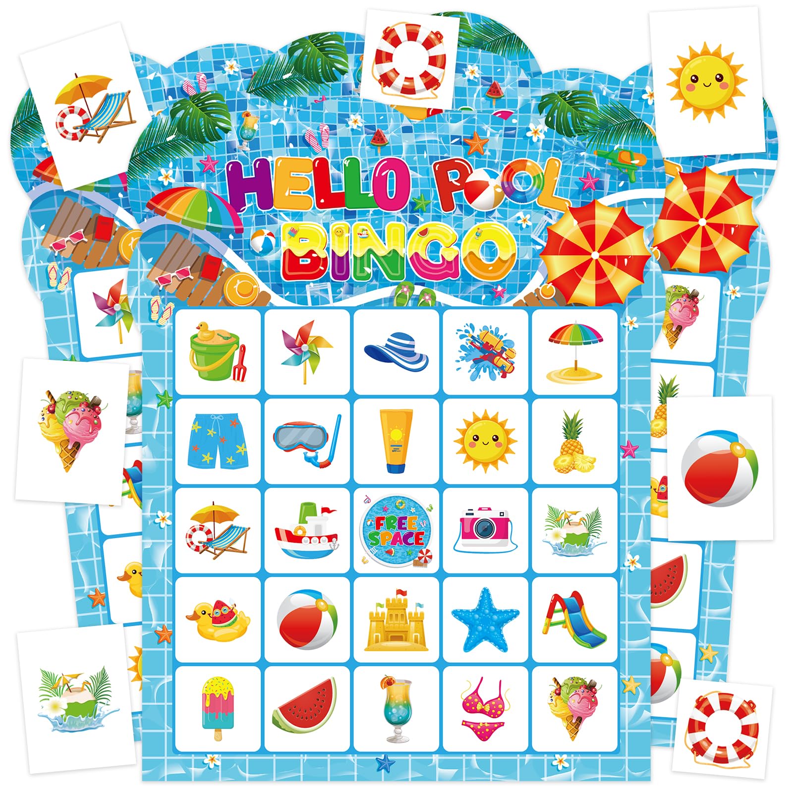 Snapklik.com : Pool Party Bingo Games For Kids Adults, 24 Players ...