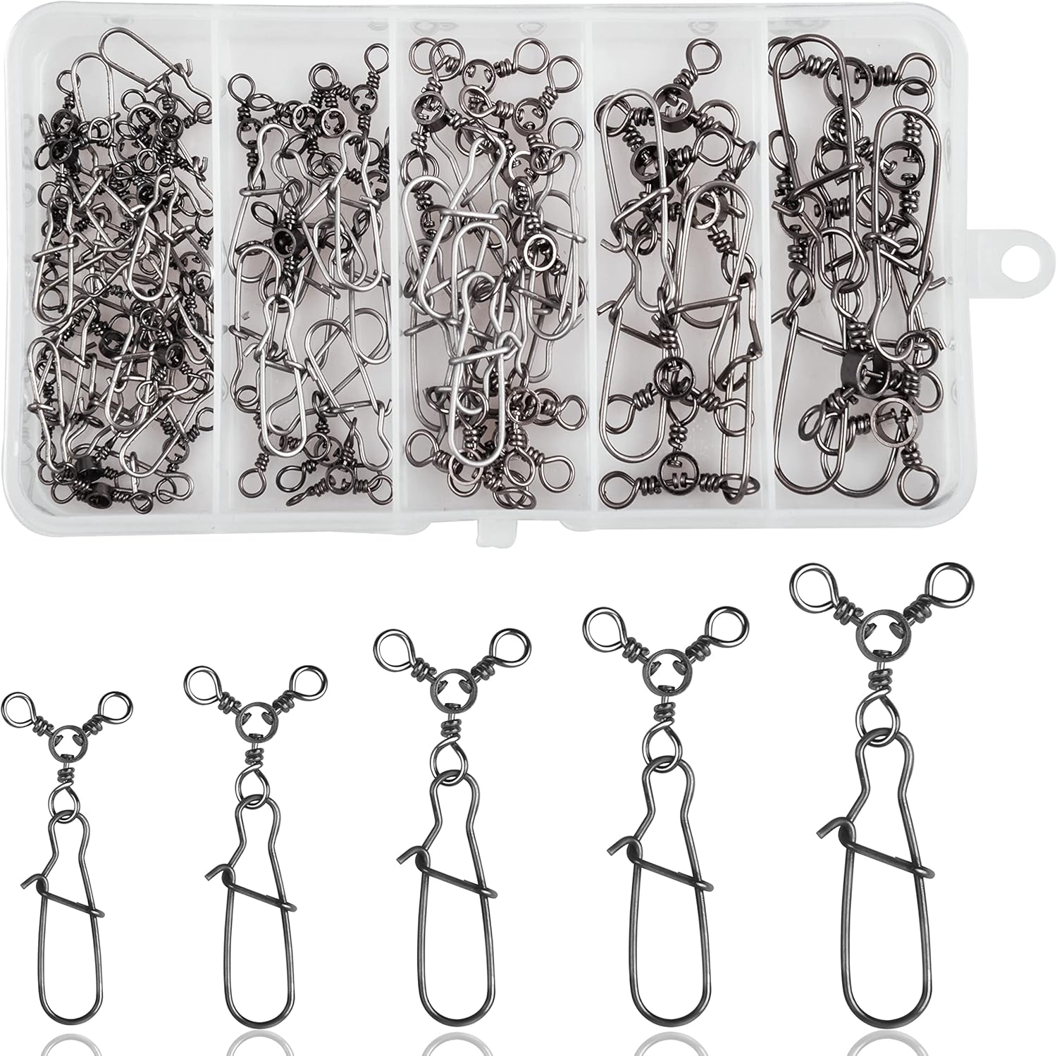 Amazon.com : Three Way Fishing Swivels with Snaps, 50Pcs High Strength ...