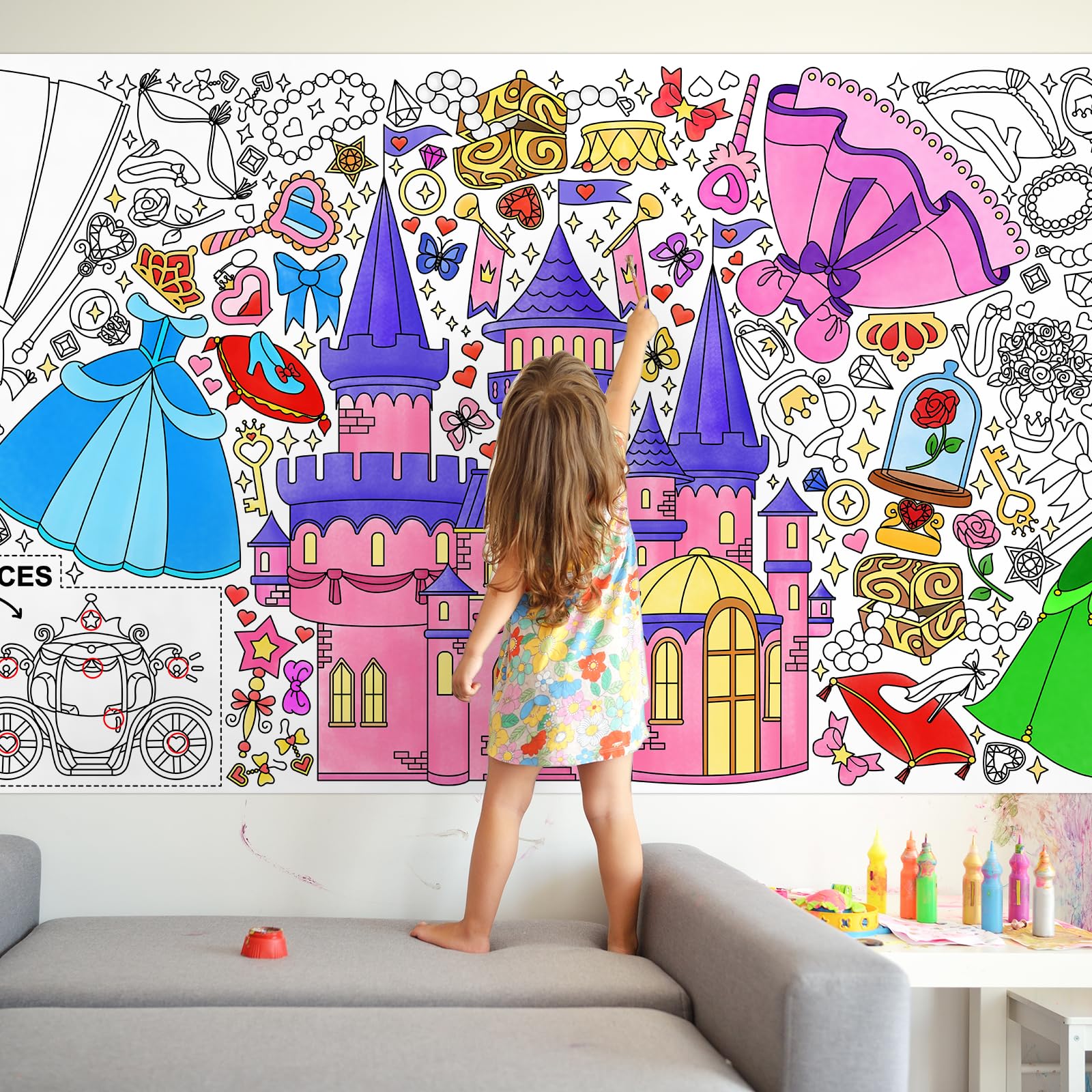 Snapklik.com : Princess Party Giant Coloring Poster - 315x 72 Inches - Versatile Classroom Wall ...