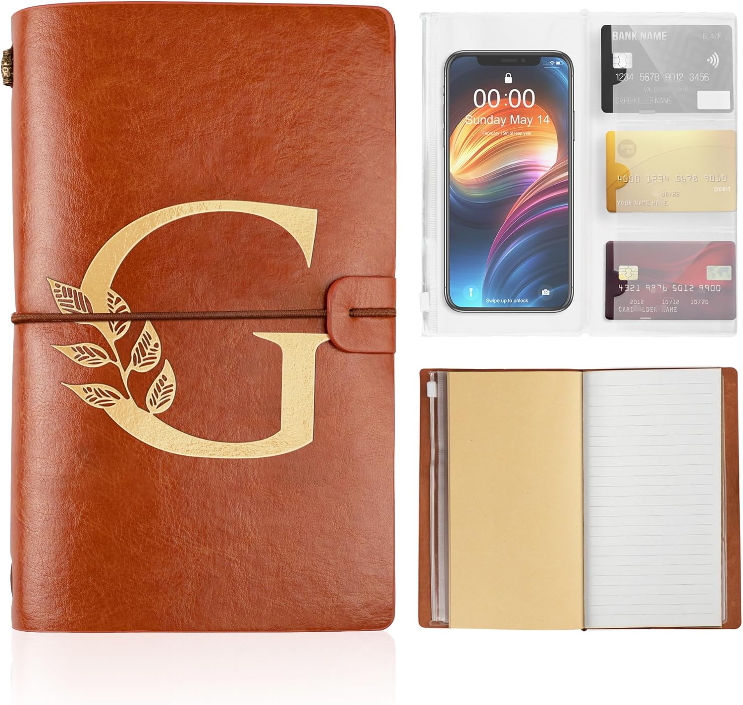 Amazon.com : AUNOOL Refillable Leather Journal for Men Travel Notebooks ...