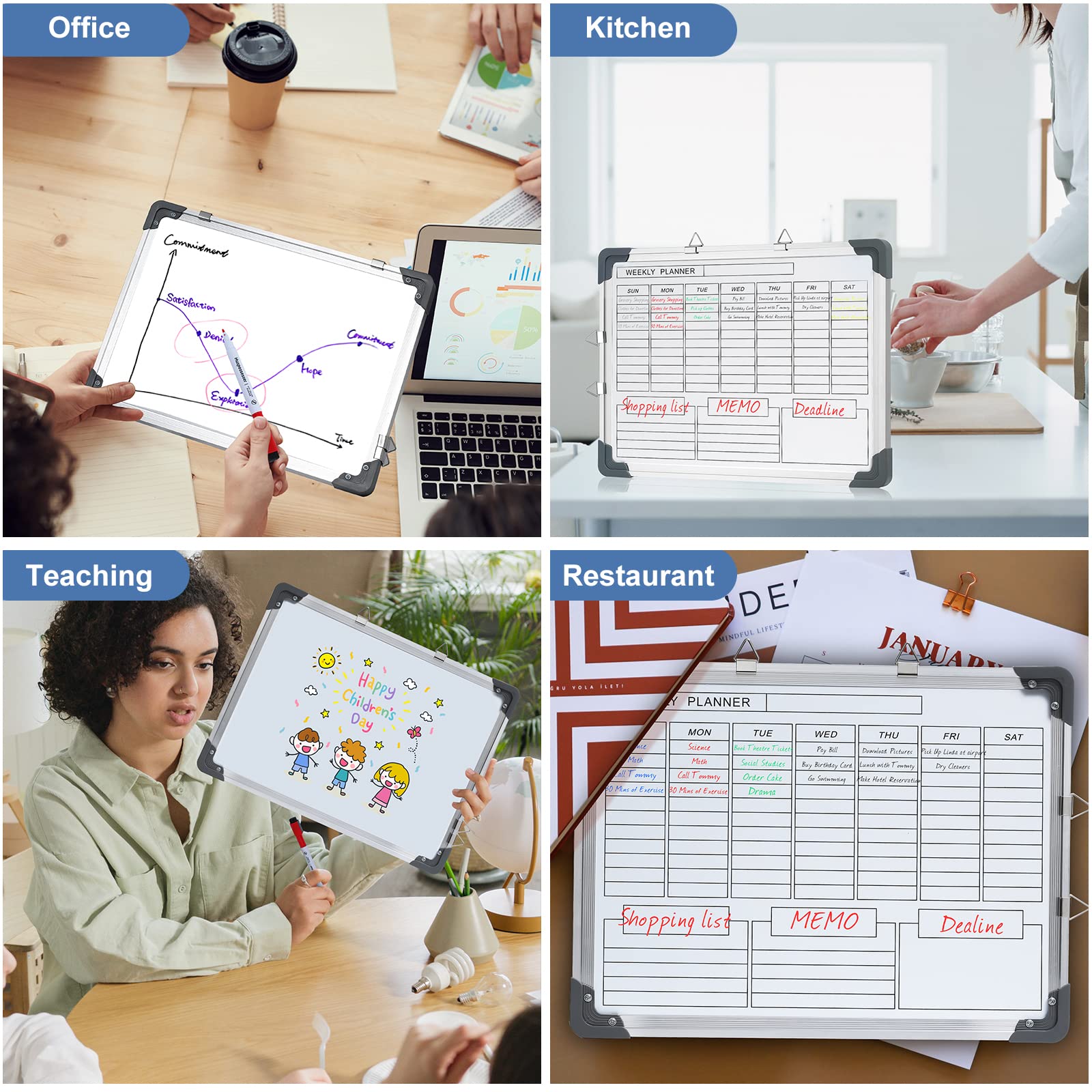 Weekly Dry Erase Board, White Board for Wall 16"X12", Double-Sided ...