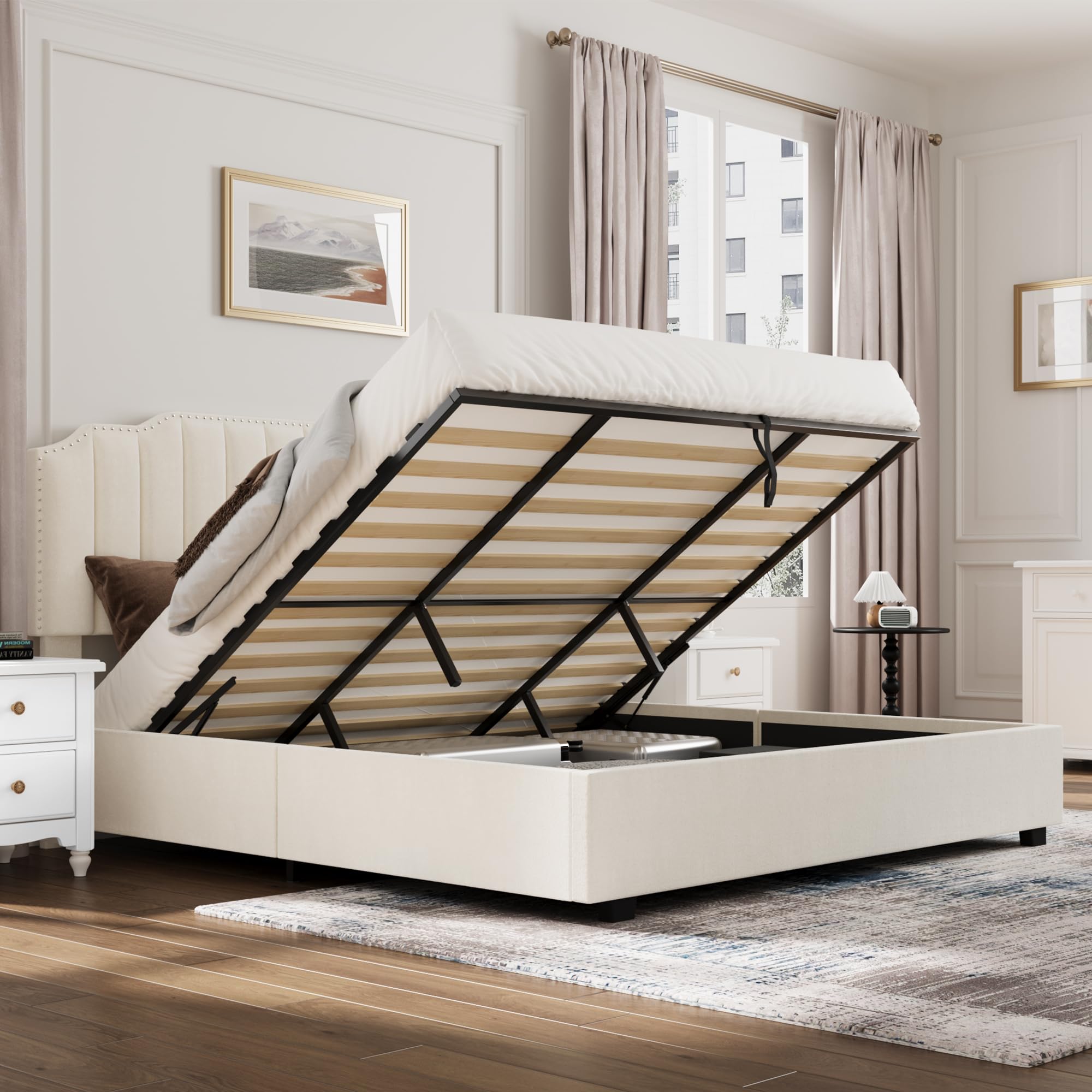 Amazon.com: Queen Size Lift Up Bed Frame, Upholstered Bed Frame with ...