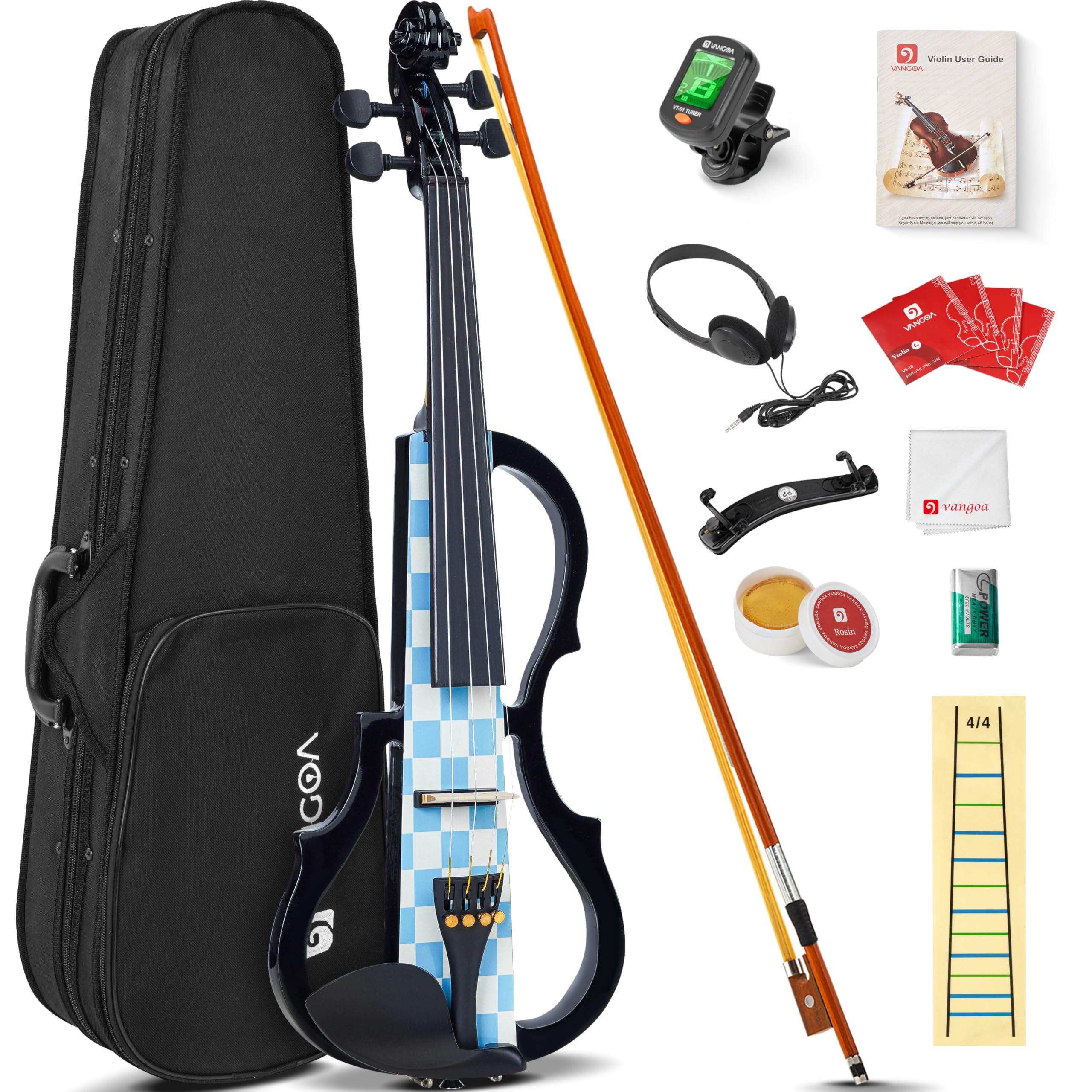 Vangoa Electric Violin 4/4 Blue Solid Wood Advanced Electric Silent ...