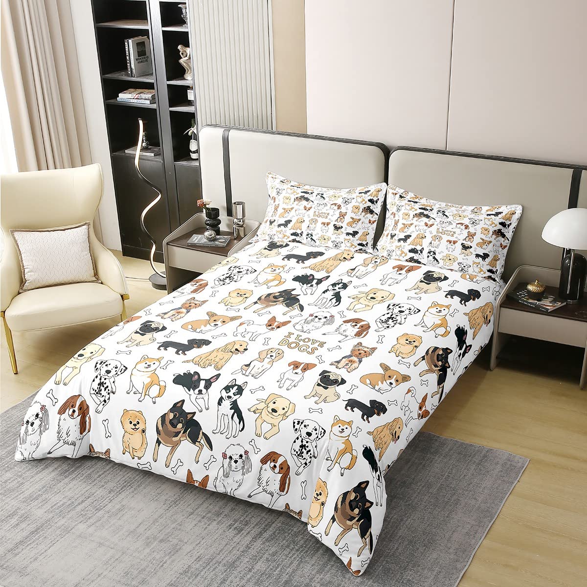 Amazon.com: 100% Natural Cotton Dog Duvet Cover I Love Dogs Bedding ...