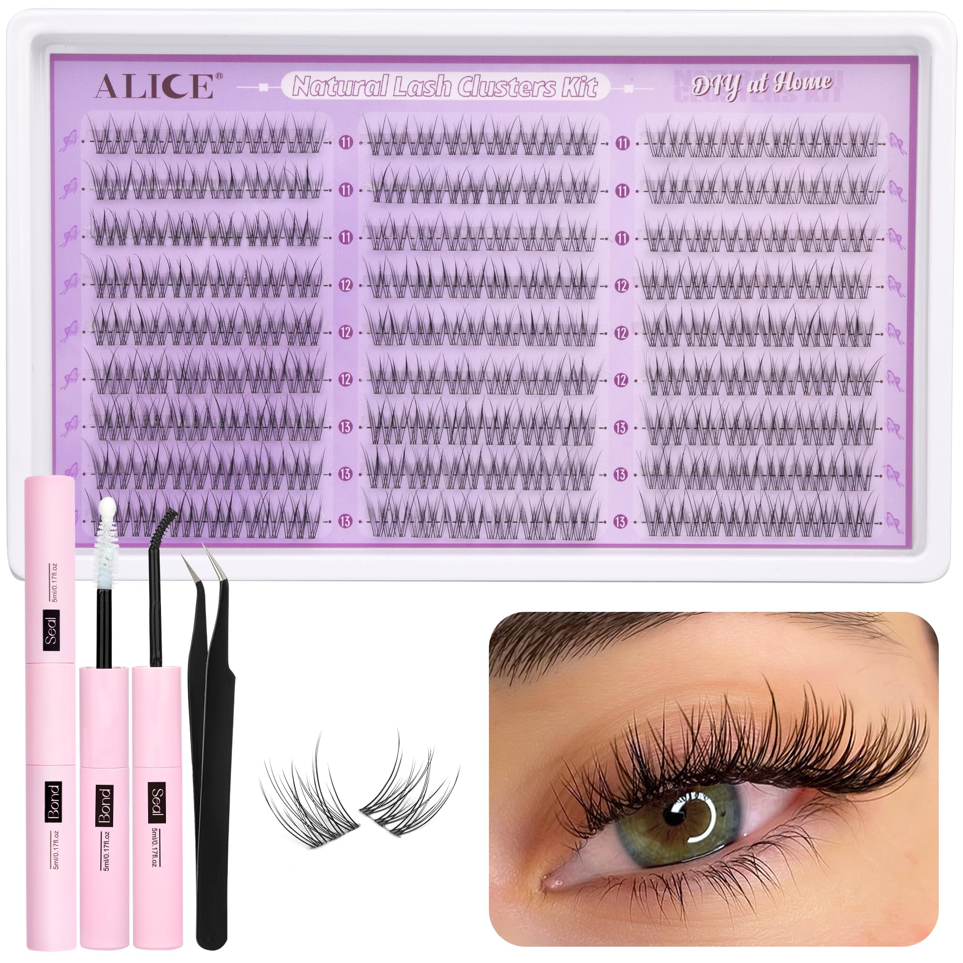 ALICE Natural Lash Clusters Kit Clear Band Wispy Lash Extension Kit ...