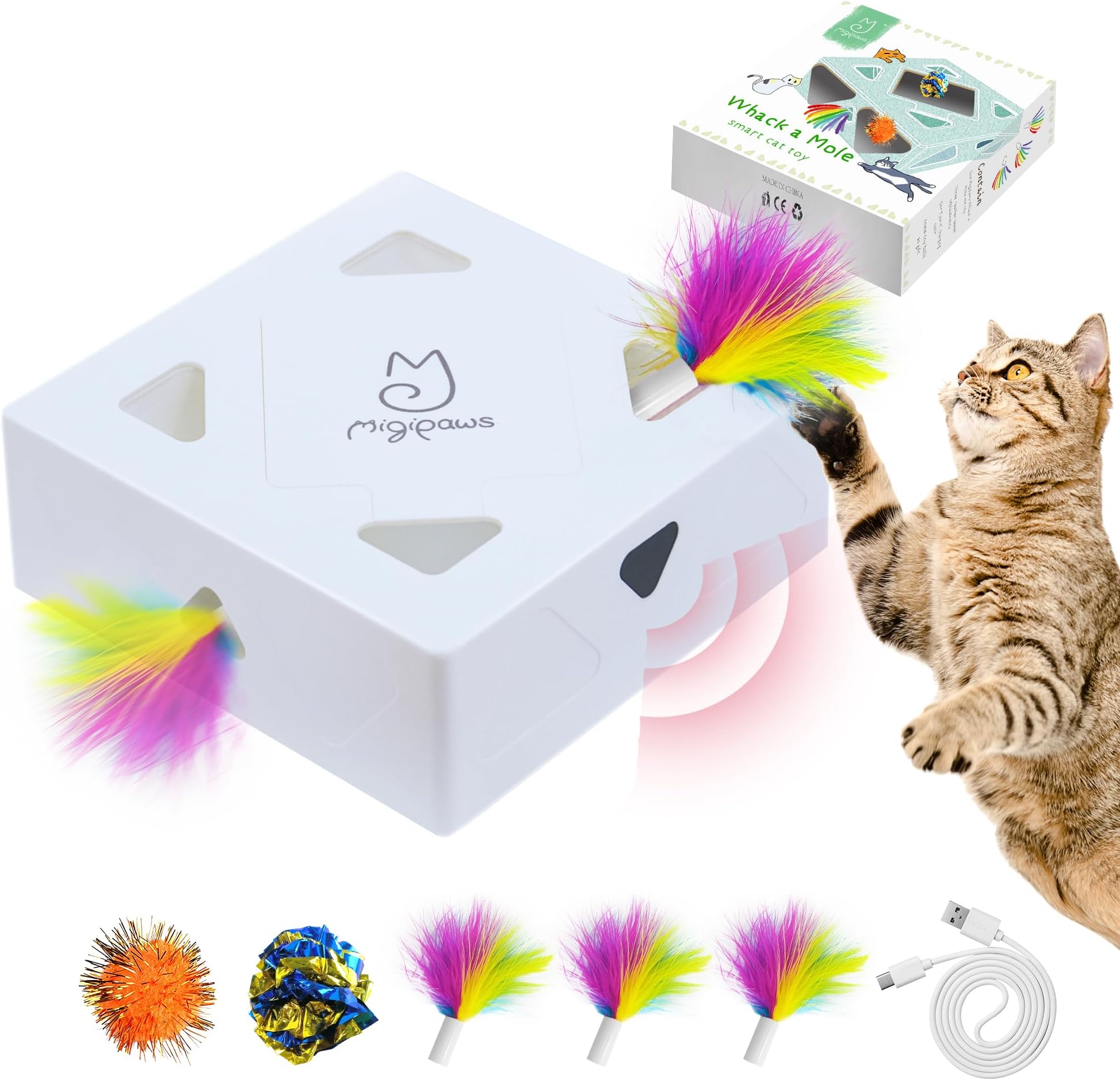 Migipaws Cat Toys, Interactive Automatic 7 Holes Mice Whack-A-Mole ...