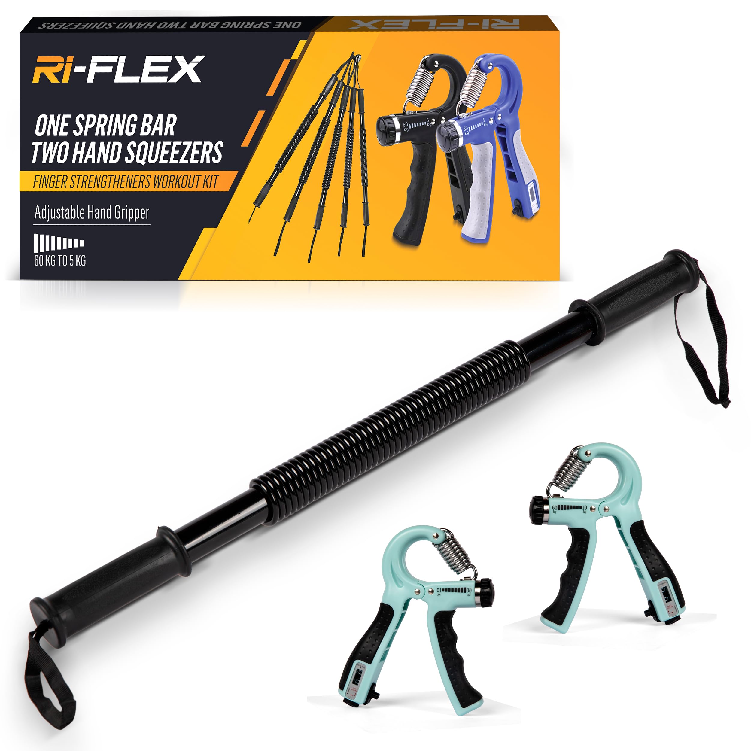 Power Twister Bar 20kg-60kg - Arm Spring Exerciser with Hand Squeezers ...
