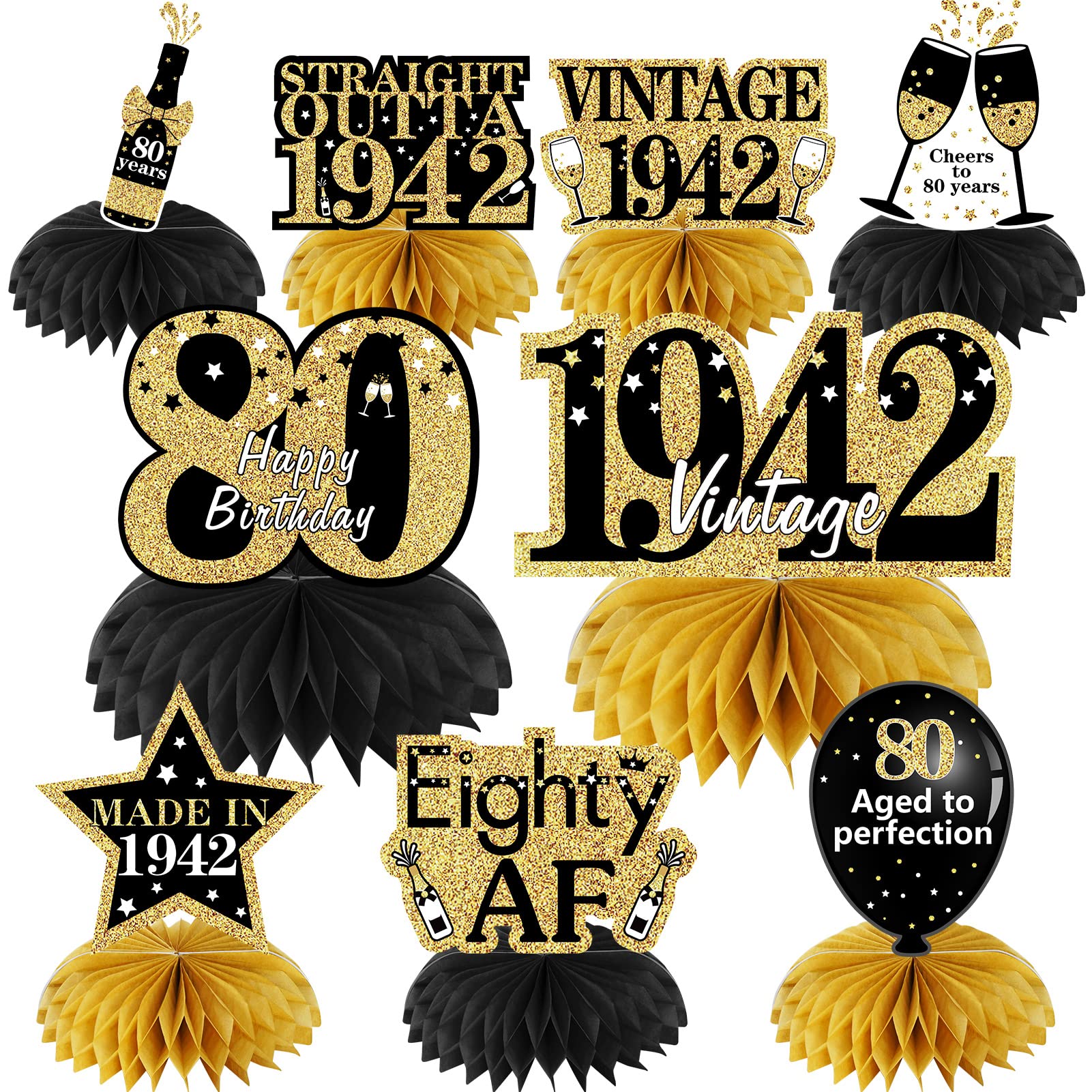 Buy 9 Pcs 80th Birthday Decorations Honeycomb Centerpieces for Women ...