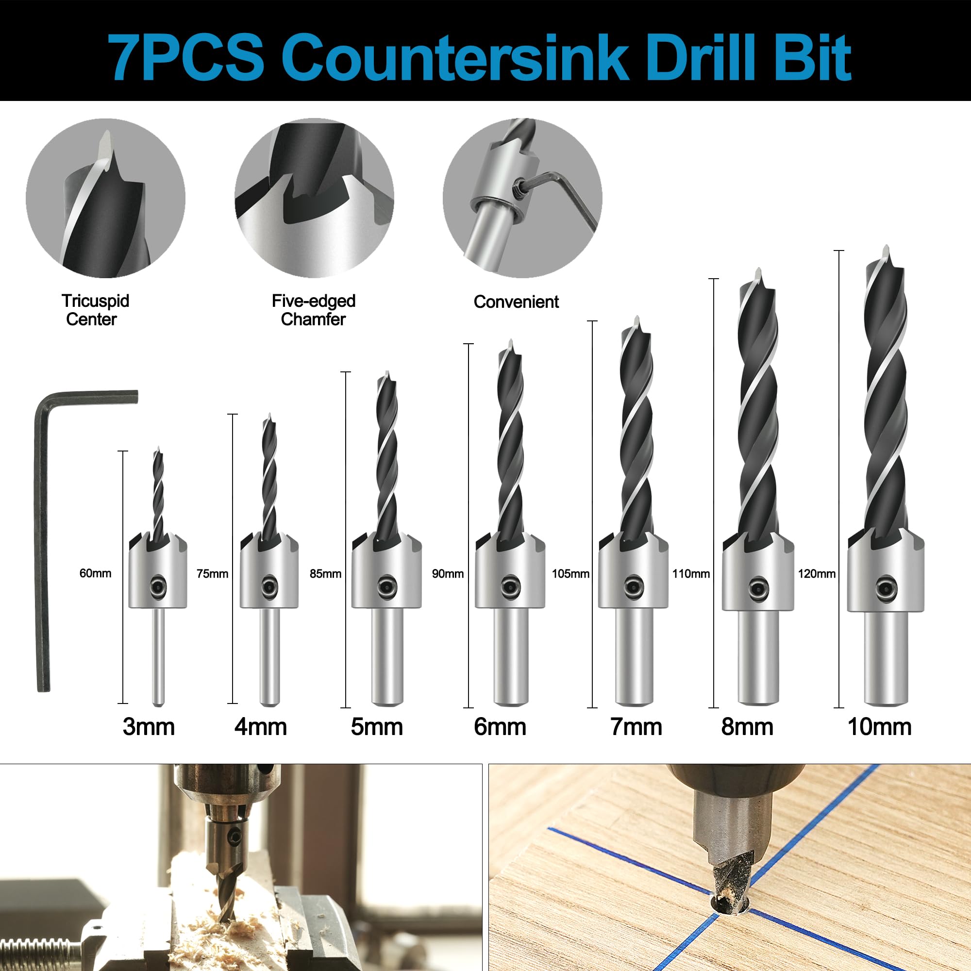 GMTOOLS 28Pcs Woodworking Chamfer Drilling Tools-Countersink Bit, Step ...