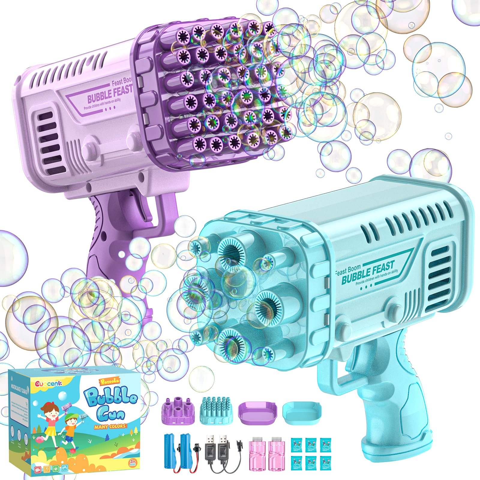 Amazon.com: EUOCENK 2 Pack Mini Bubble Machine Gun, 36 Holes Bubble Gun ...