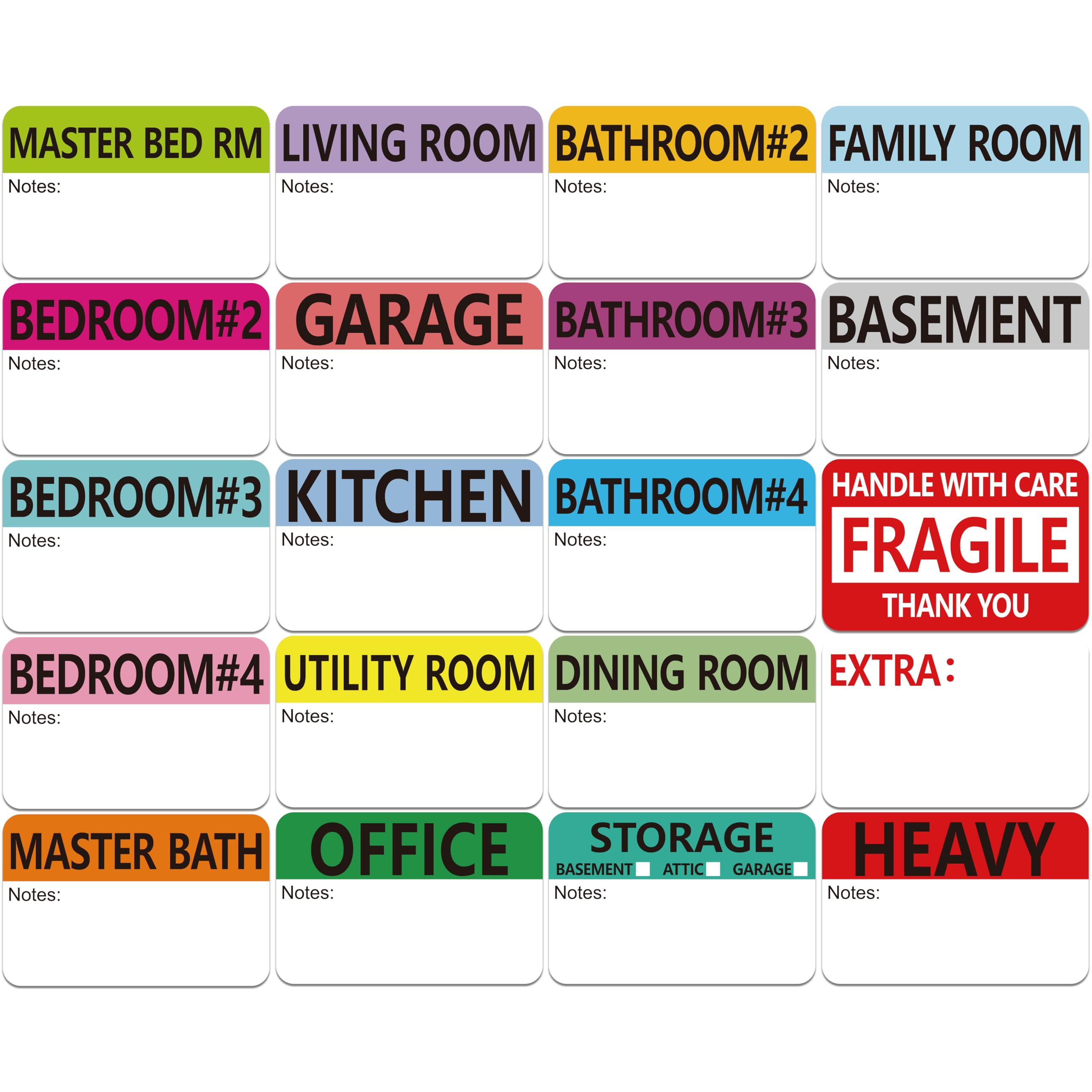 Snapklik.com : 300 PCS 20 Designs Pre-Printed Color-Coded Home Moving ...