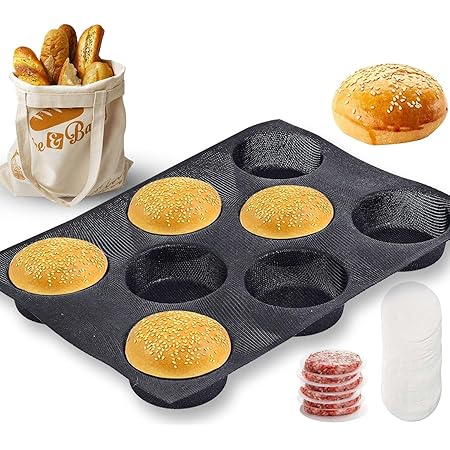 Amazon.com: Hamburger Bun Molds 2 Pack Silicone Baking Pans, 4 Inch ...