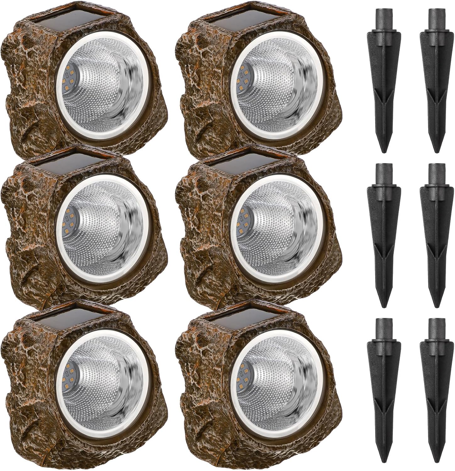 VIHOSE 6 Pcs Solar Powered Rock Light 10 Led Waterproof Garden Stone ...