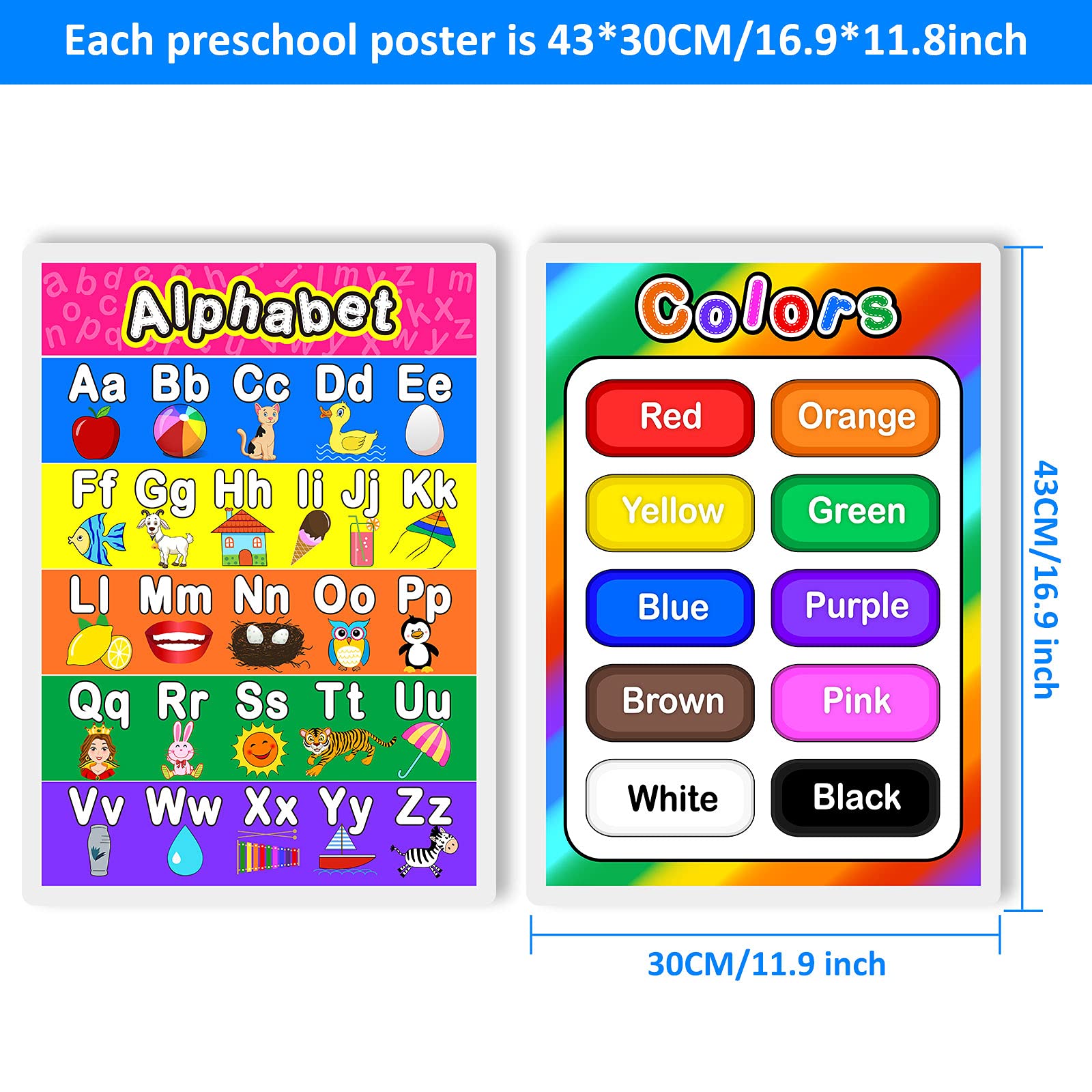 Laminated Preschool Poster for Toddlers and Kids, 4 Pieces Full ...