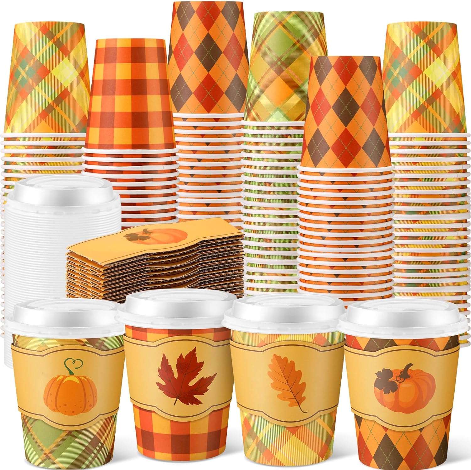 Amazon.com: Mimorou 100 Pcs Fall Disposable Coffee Cups with Lids and ...
