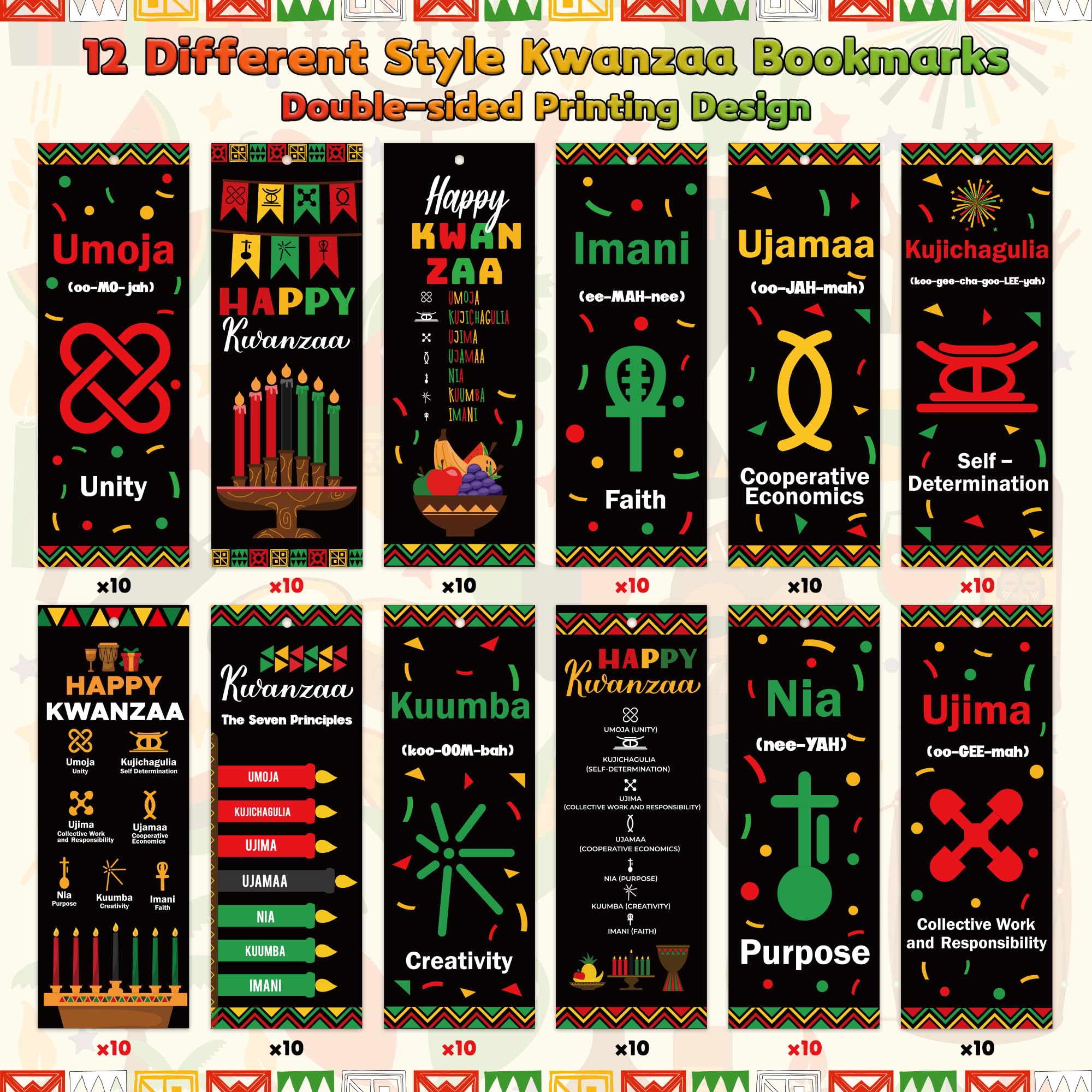 Snapklik.com : Happy Kwanzaa Bookmarks - 120Pcs African Traditional ...