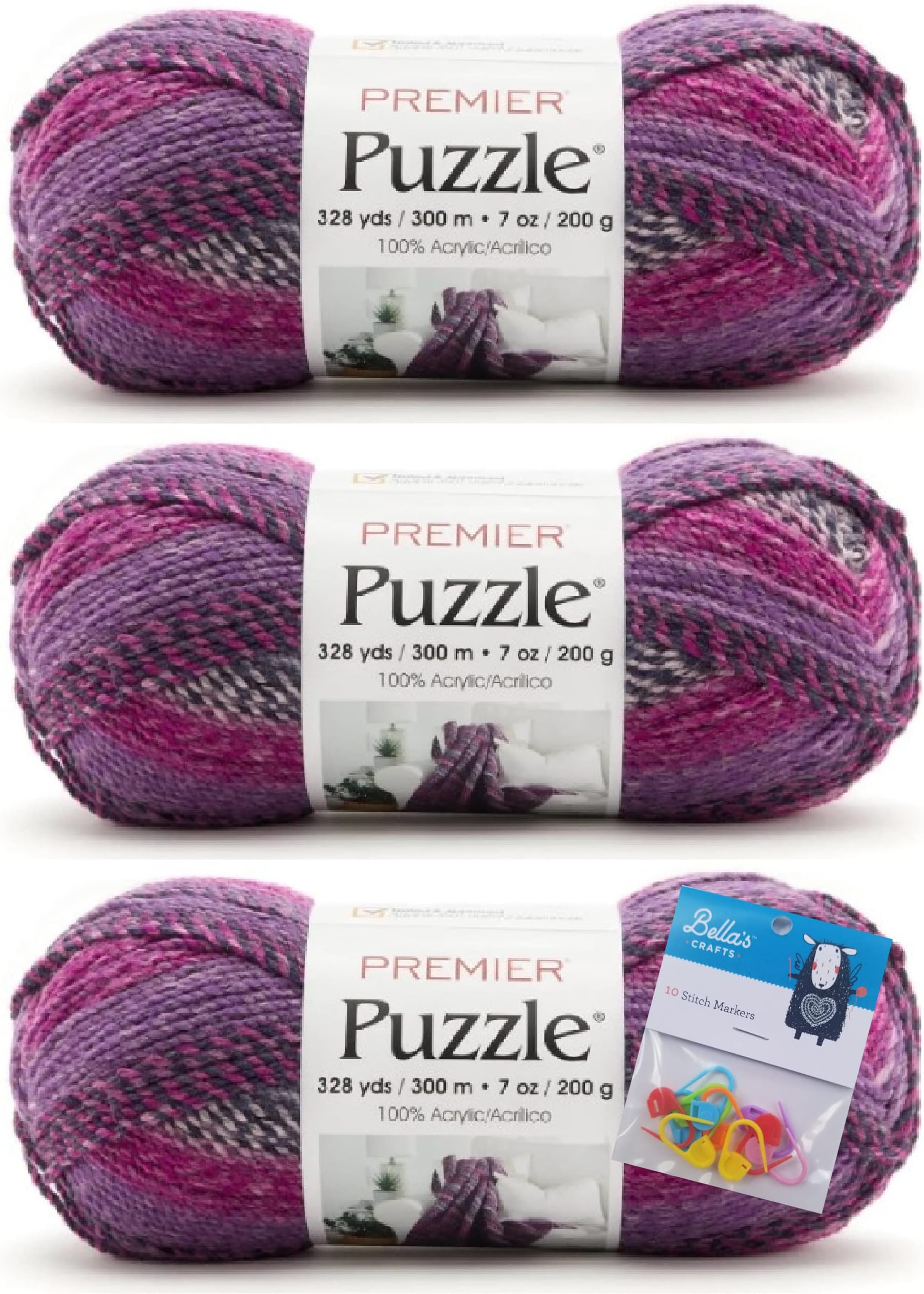 Amazon.com: Premier Yarn Puzzle - 7 oz - #5 Bulky Weight - 3-Pack ...