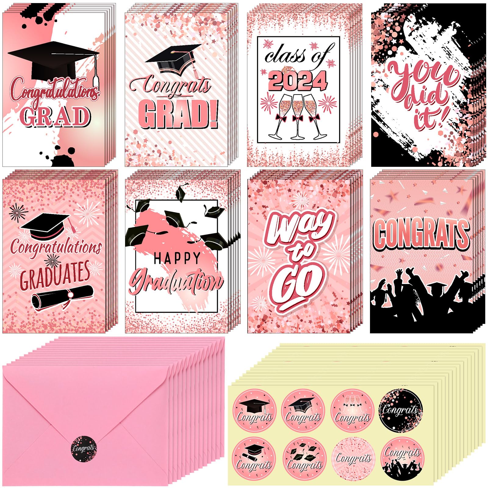 Buy 48 Set Graduation Cards for Her Pink and Black Grad Party ...