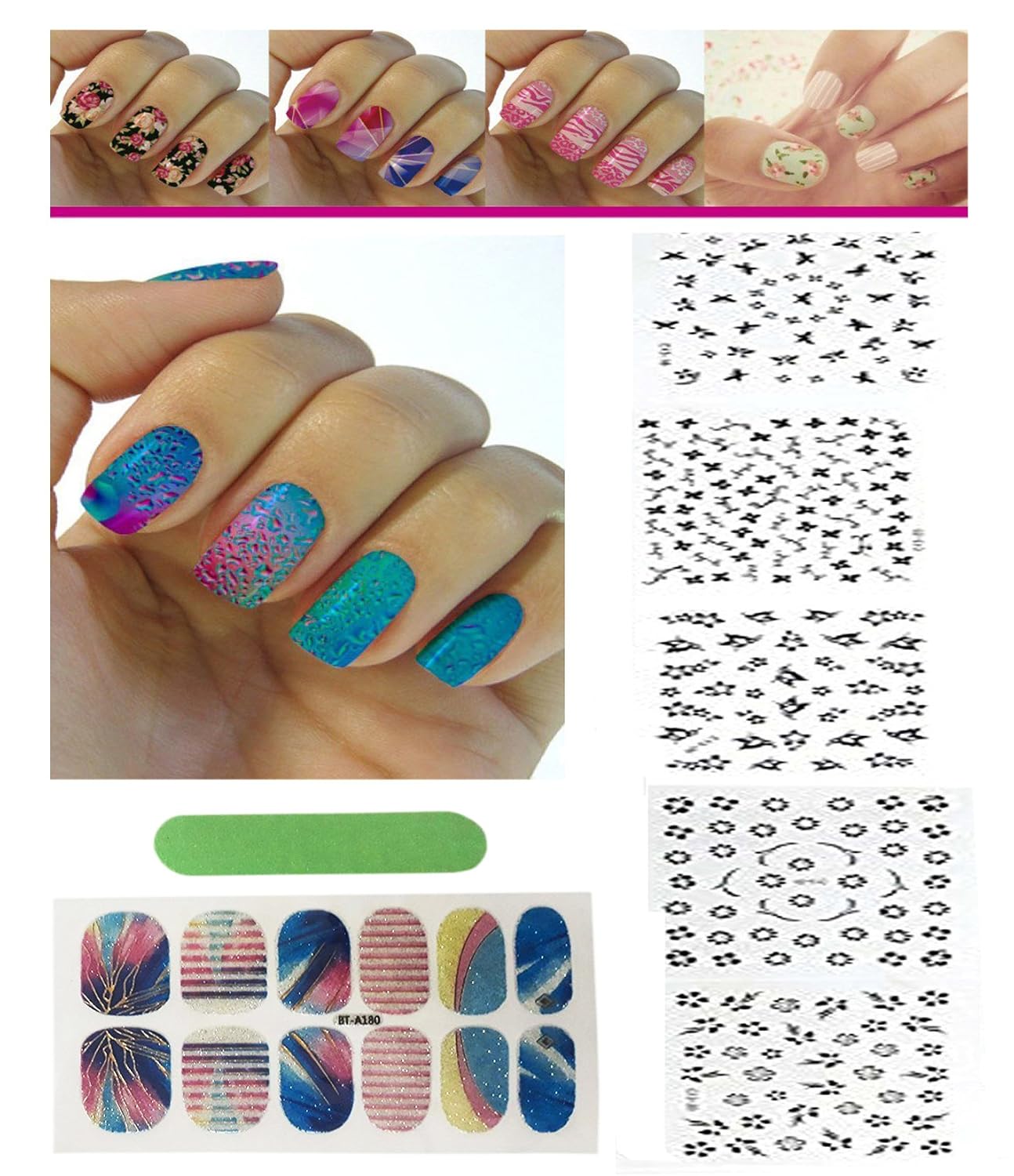 Buy FOK Nail Sticker Combo Of 12 pc Self Adhesive Tip Nail Art Stickers ...