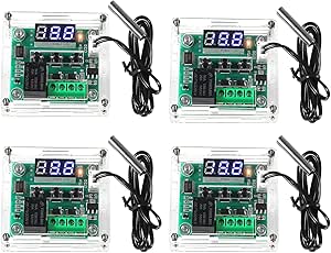 Diitao 4PCS W1209 12V DC Digital Temperature Controller Board with Case LED Display -50~110°C ...