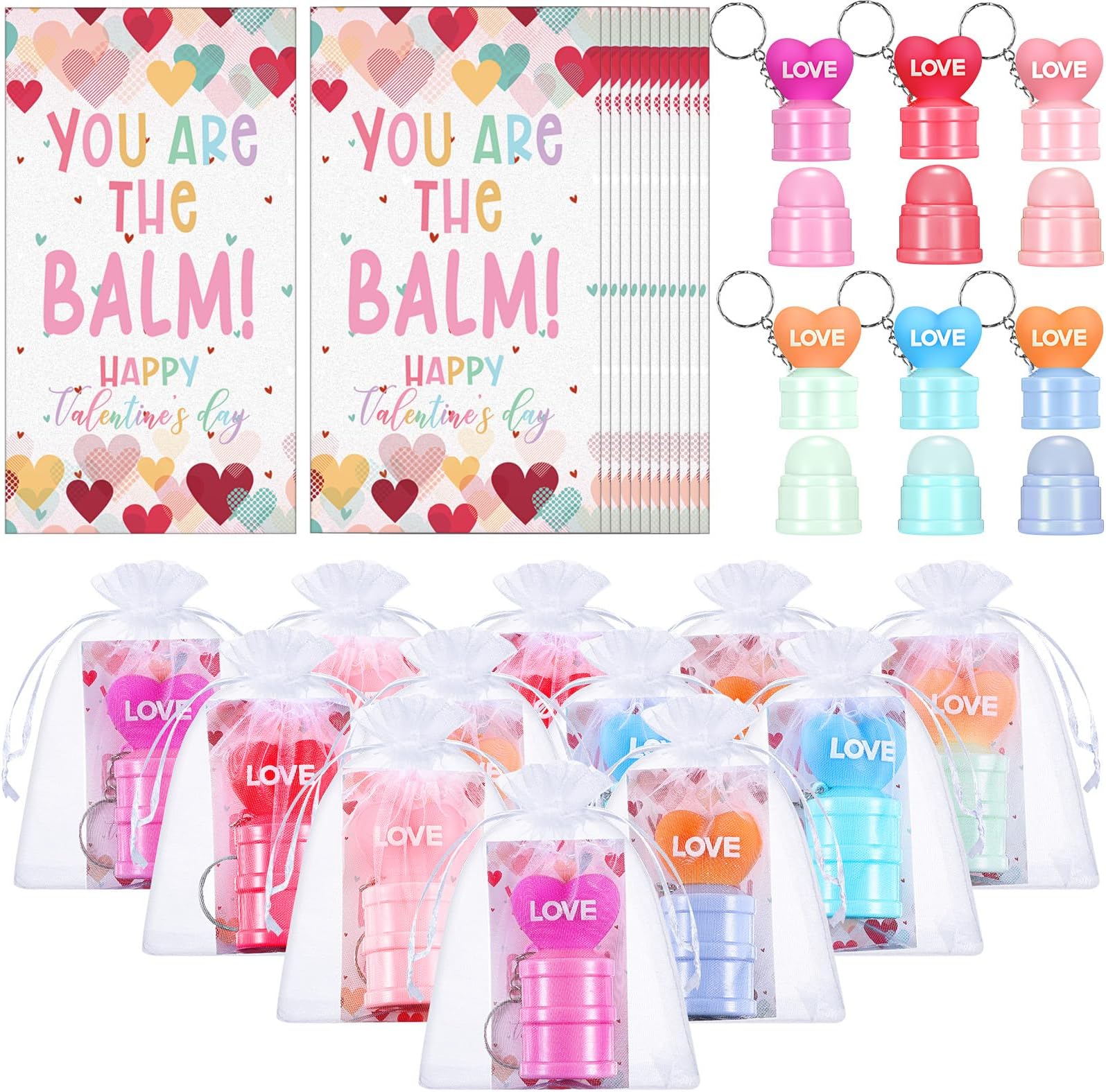 Amazon.com : Dansib 24 Sets Valentine's Day Card with Lip Balm Organza ...
