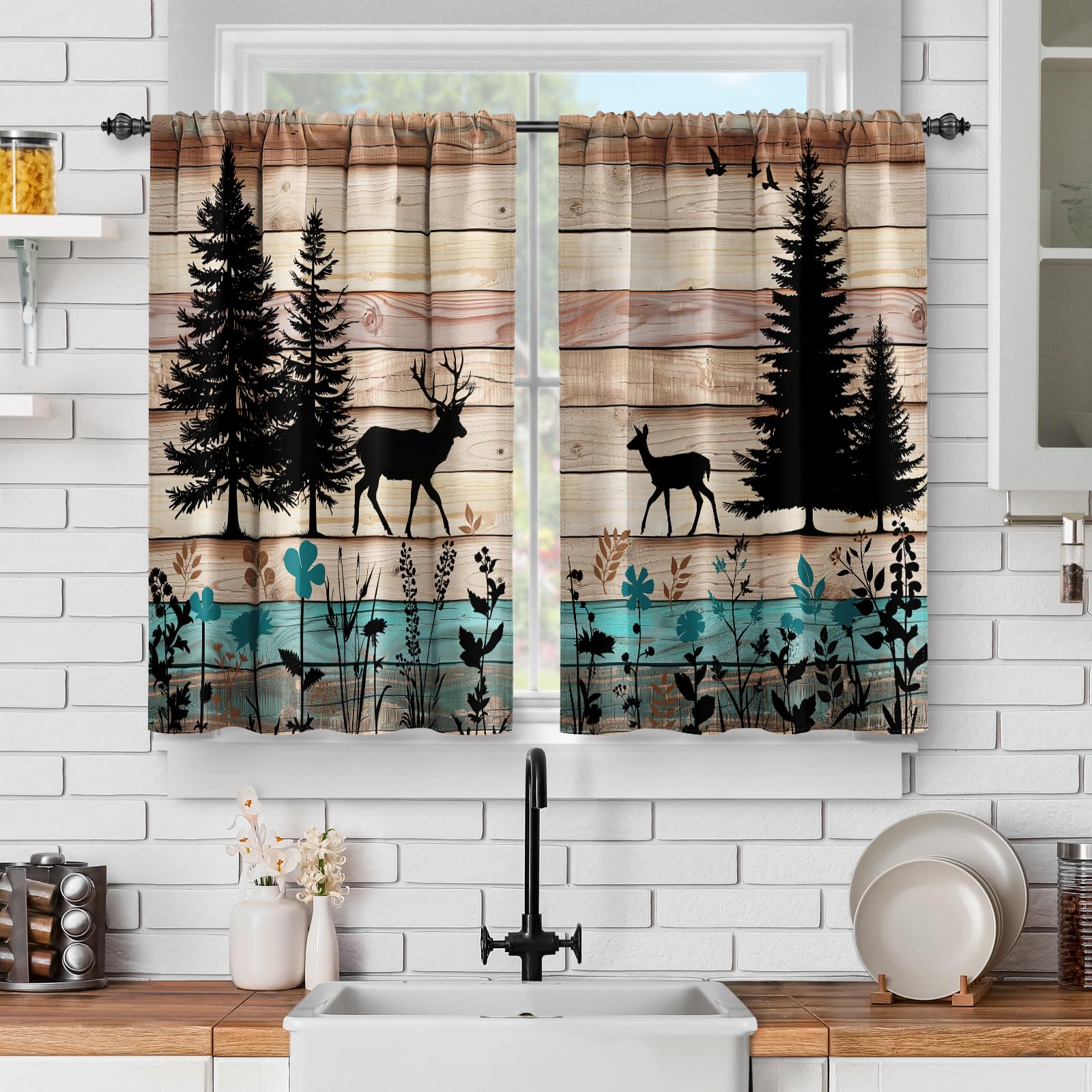 Amazon.com: Jekeno Kitchen Curtains Sets for Windows - Farmhouse Forest ...