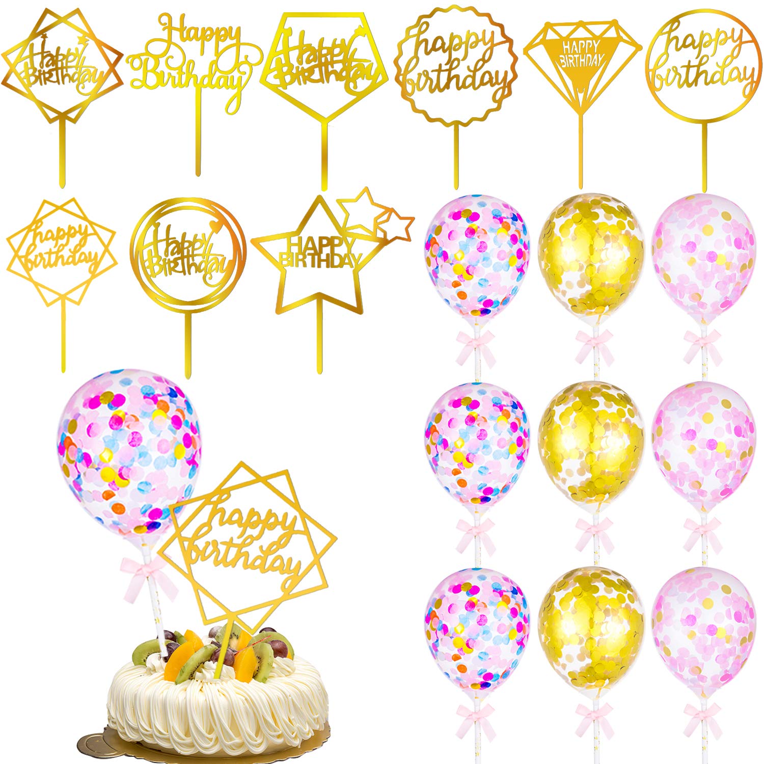18 Pack Gold Birthday Cake Topper Set 9 Pattens Acrylic | Desertcart Norway