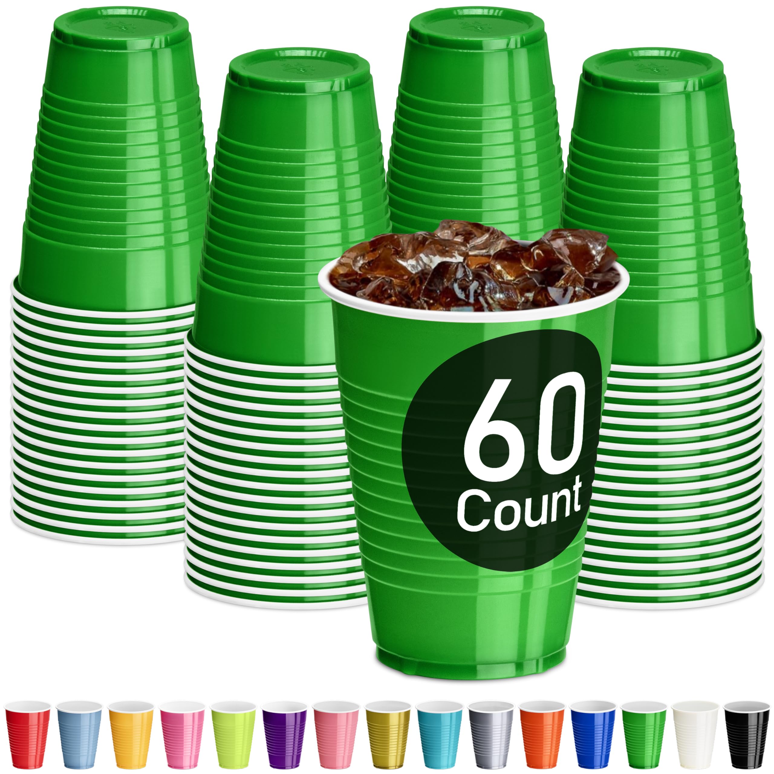 Amazon.com: DecorRack Dark Green Plastic Cups, 12 oz Disposable Cups ...