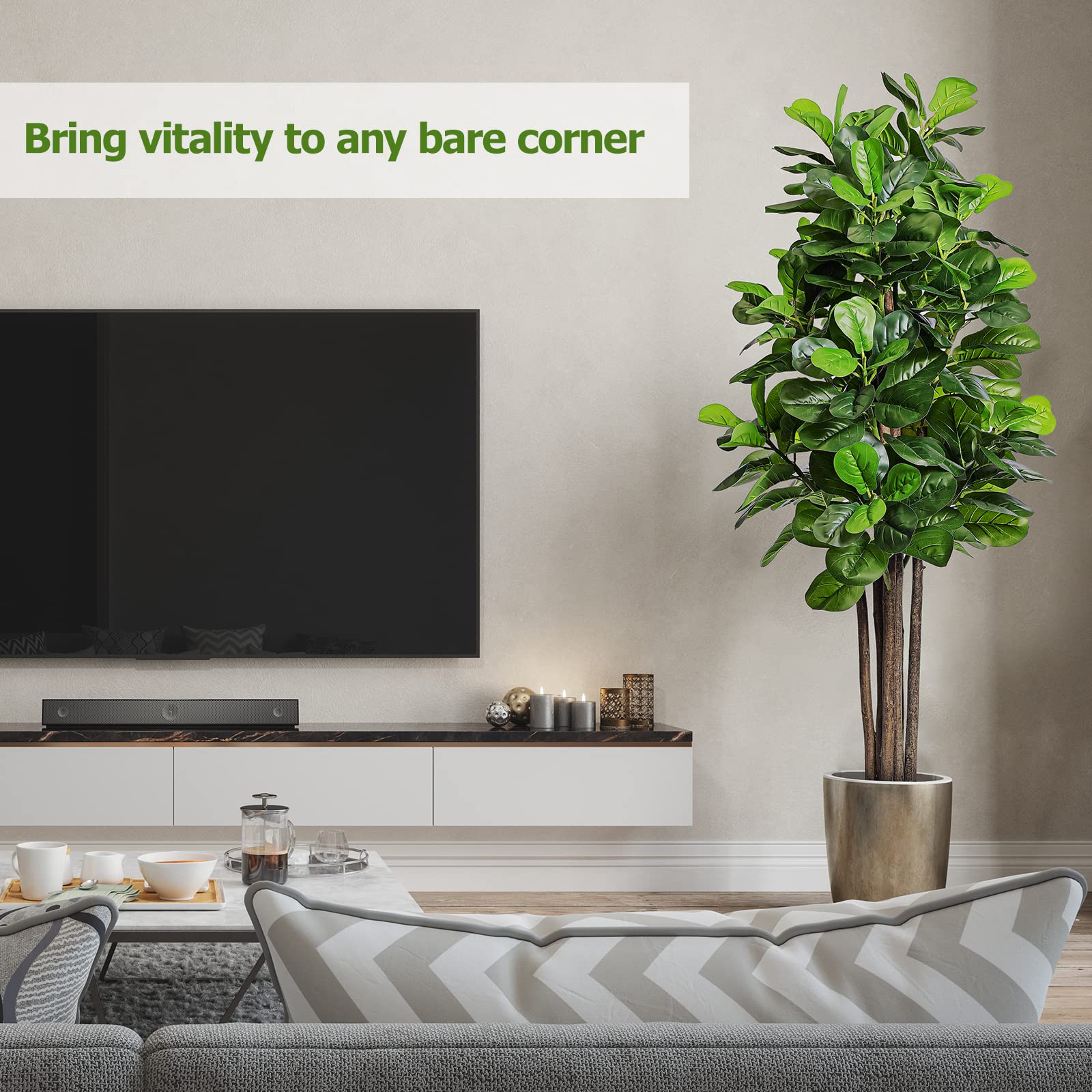 Keeplush Faux Fiddle Leaf Fig Tree 6ft Tall in Pot with 168 Leaves 6 Tree Trunks Large ...