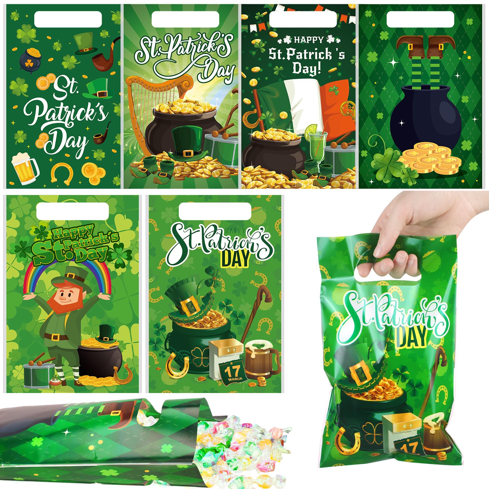 Amazon.com: Skyygemm 150 Pcs St. Patrick Day Plastic Gift Bags with ...