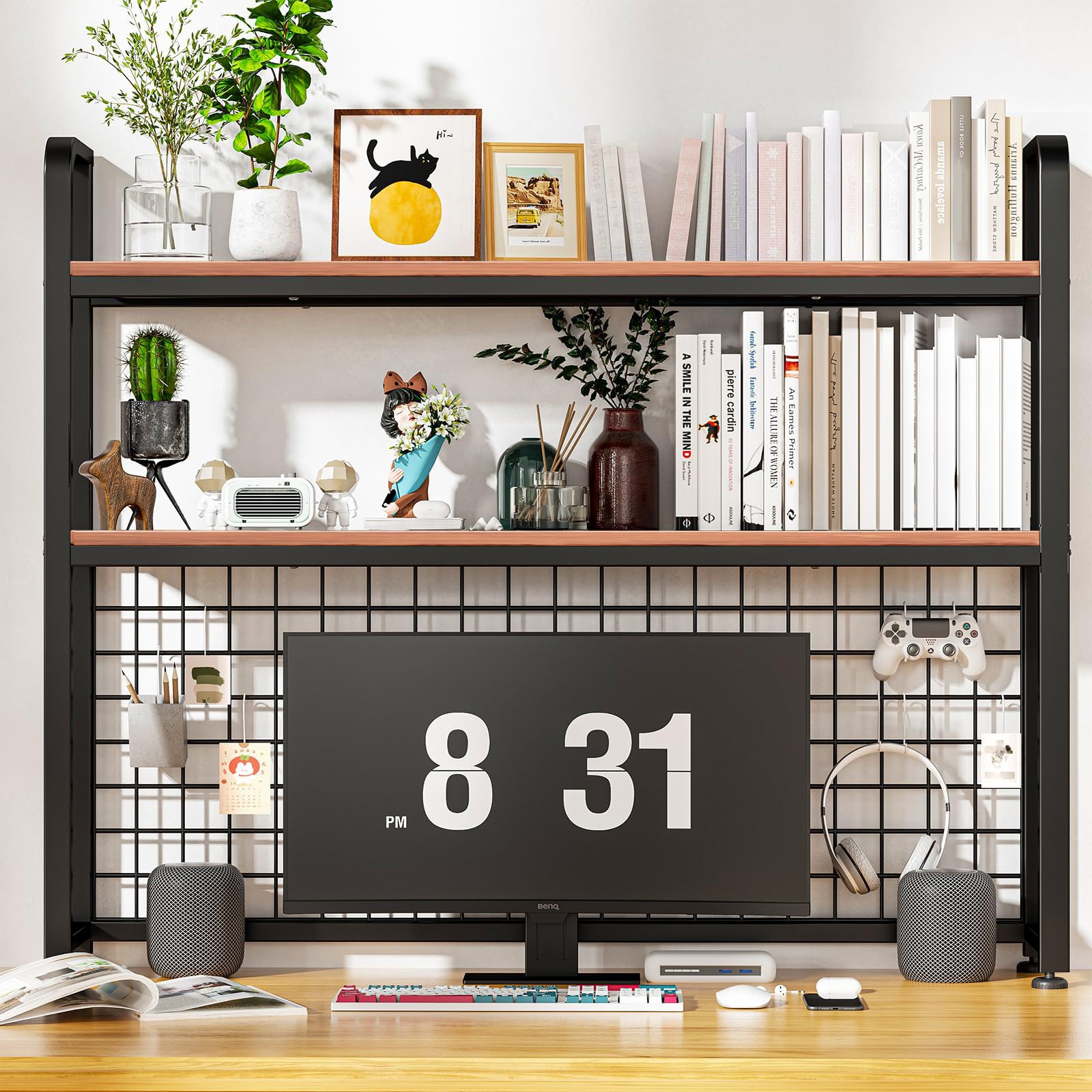 Amazon.com: HUATOL Desktop Bookshelf for Computer Desk, 2-Tier ...