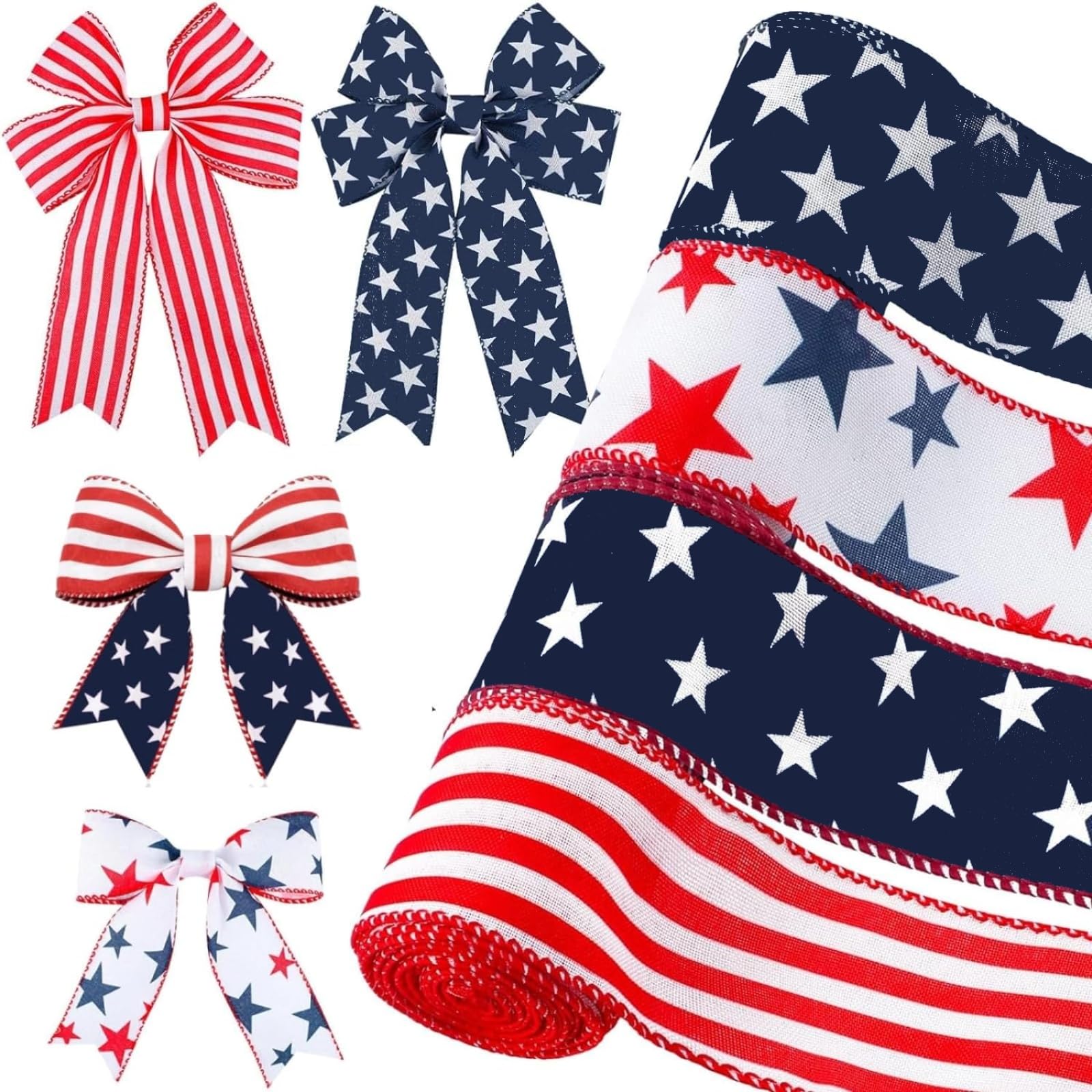 Amazon.com: Solsew 4 Rolls Patriotic Day Wired Ribbon 20 Yard 4th of ...