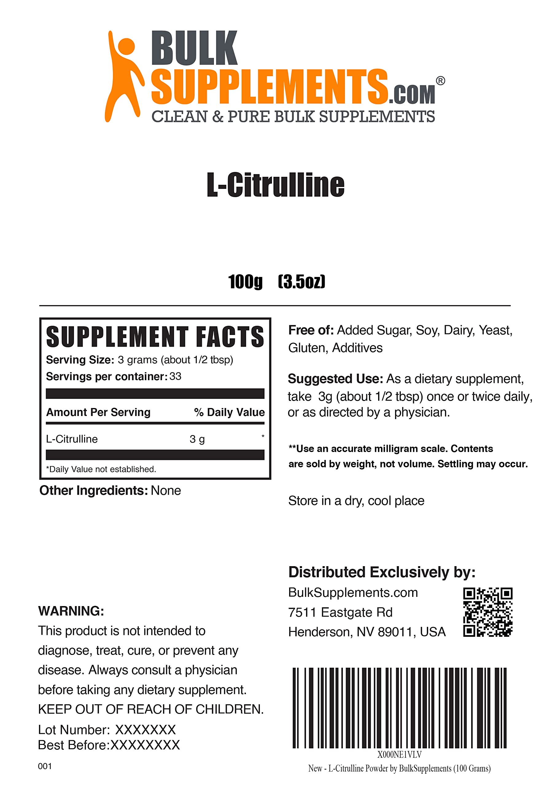 Snapklik.com : BULKSUPPLEMENTSCOM L-Citrulline Powder - Citrulline ...