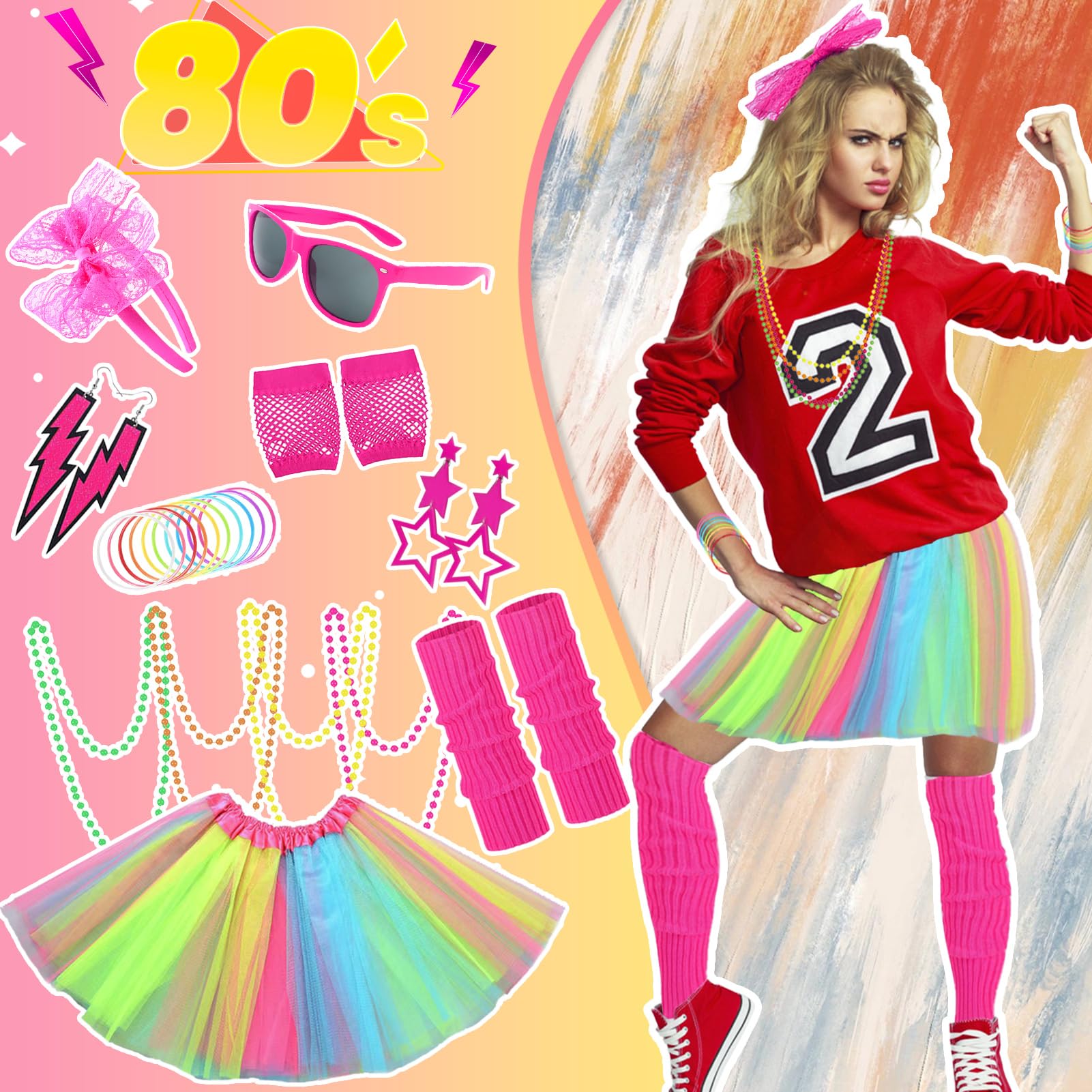 Amycute 80s Fancy Accessories for Women Neon Costume Accessories, 80s ...