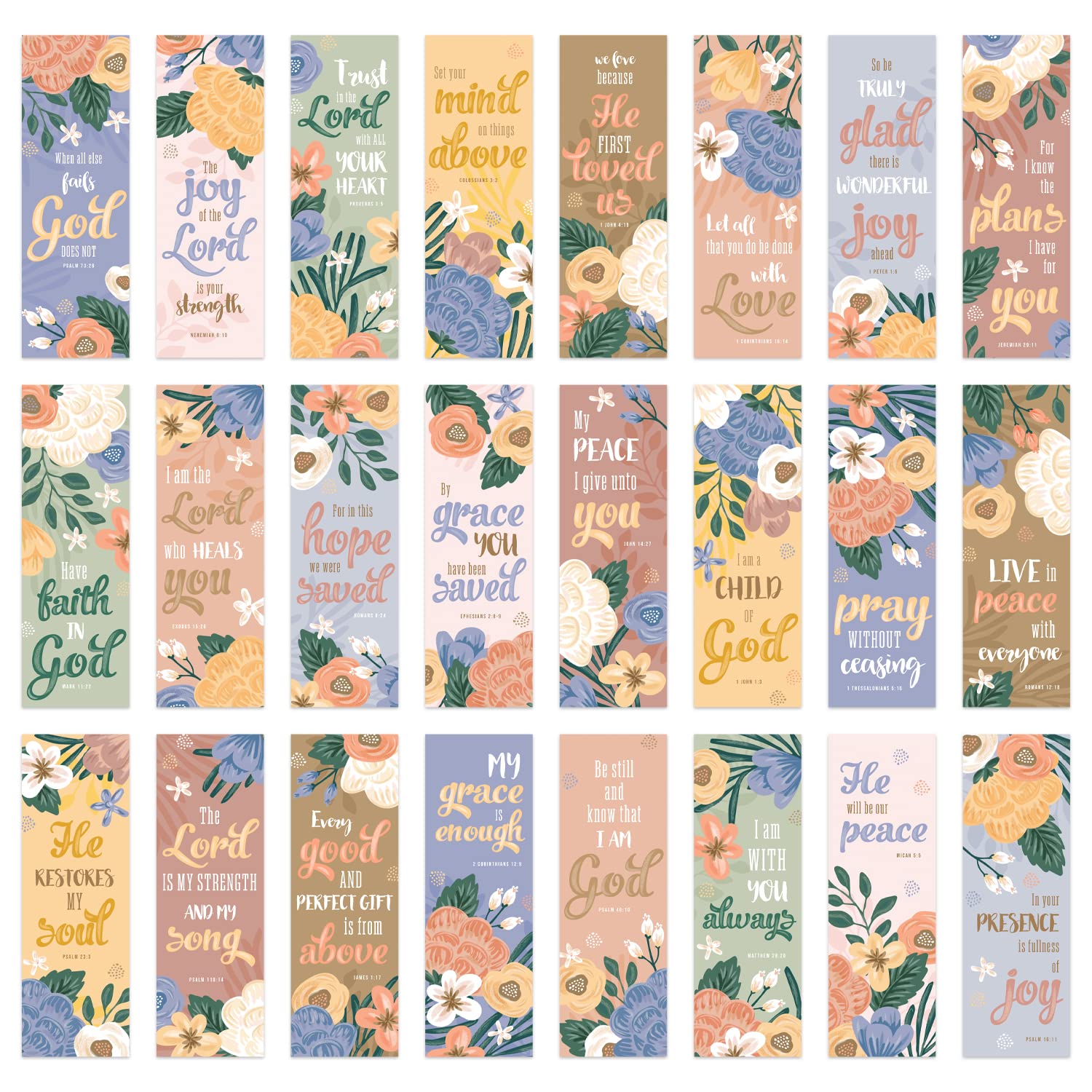 Religious Bookmarks / 2" x 6" Motivational Paper Bookmark Set / 24 ...