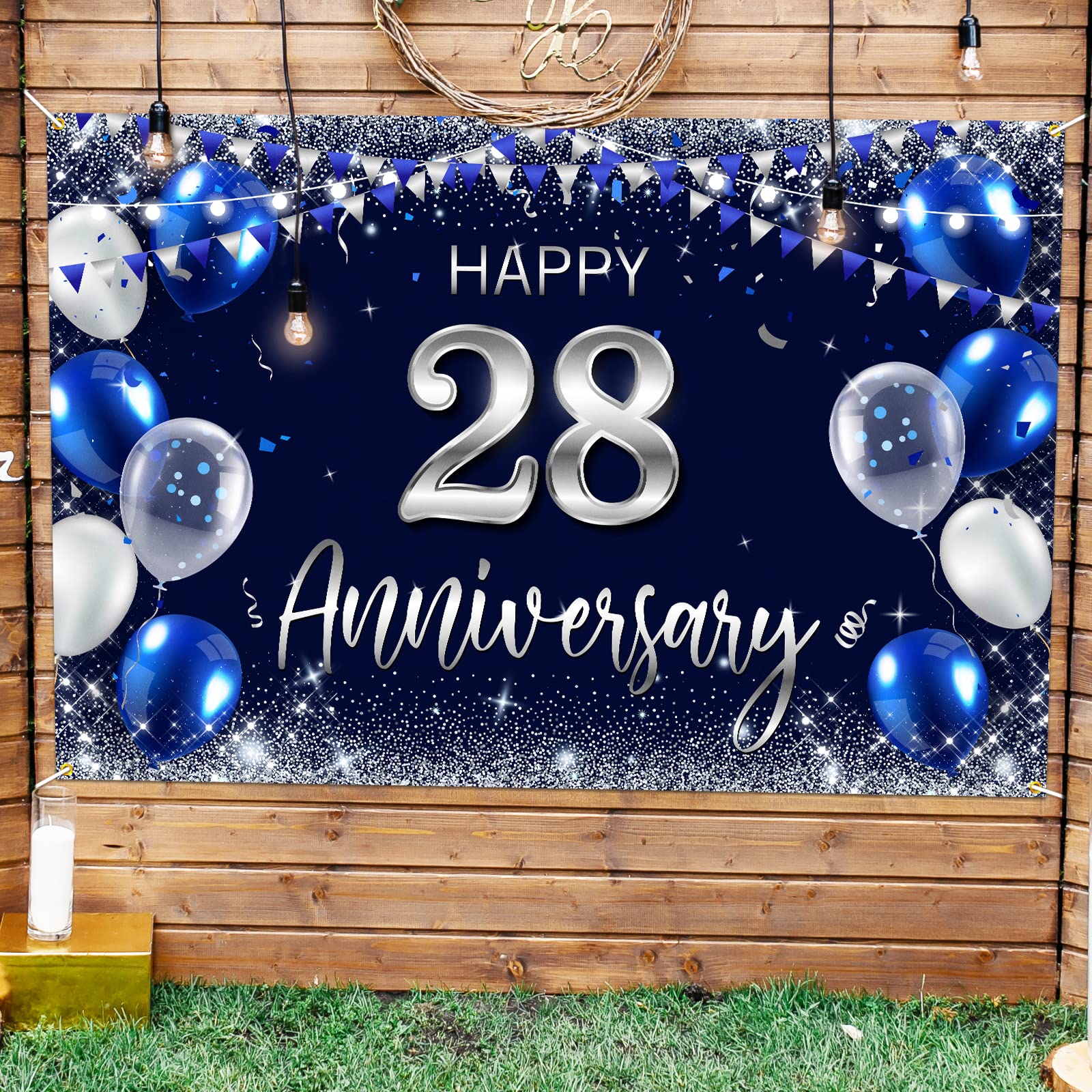 Amazon.com: Happy 28th Anniversary Backdrop Banner Decor Navy Blue ...