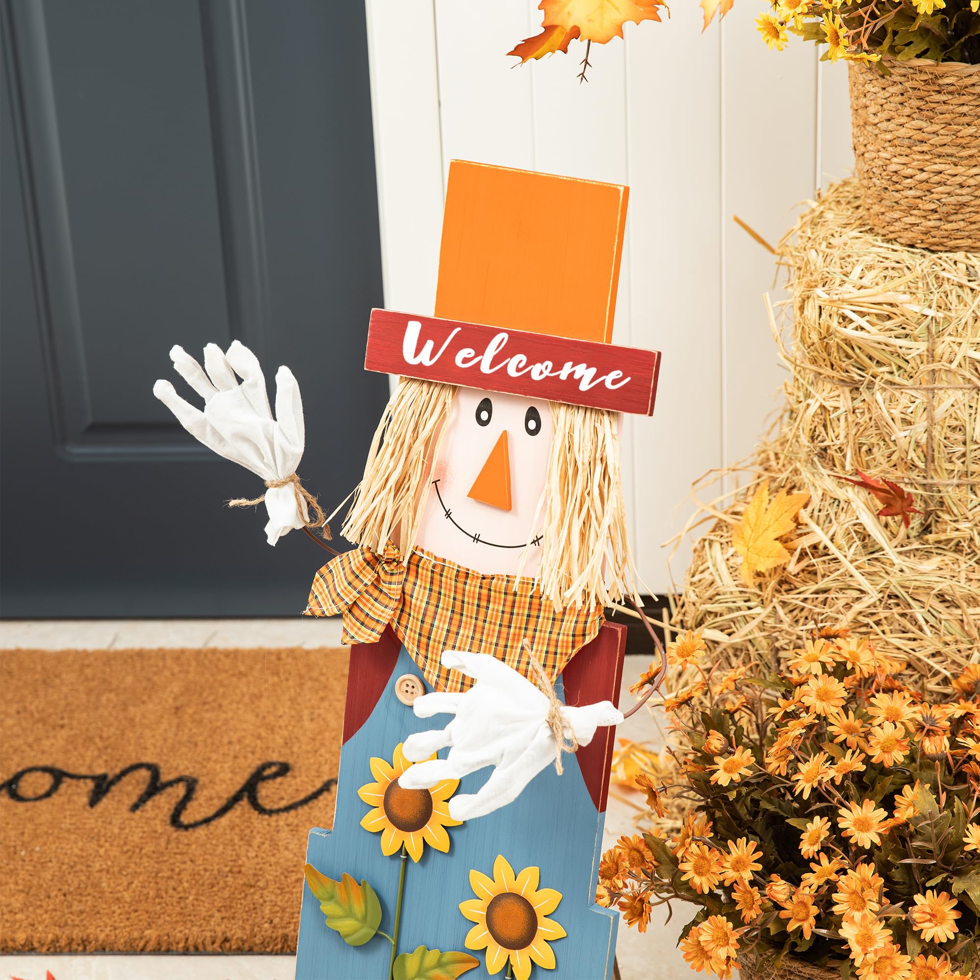 Snapklik.com : Glitzhome 295”H Rustic Wood Fall Scarecrow Porch Sign ...