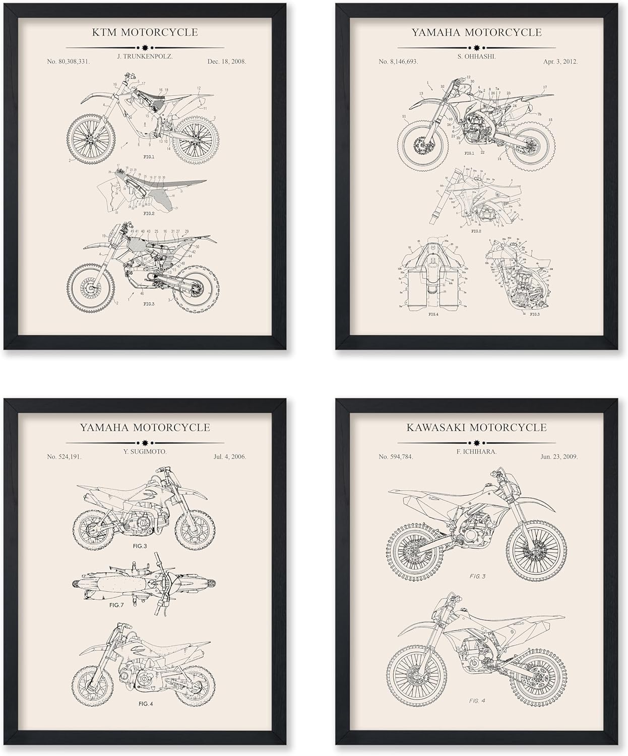 Amazon.com: Poster Master 4-Piece Vintage Motorcycle Blueprint Poster ...