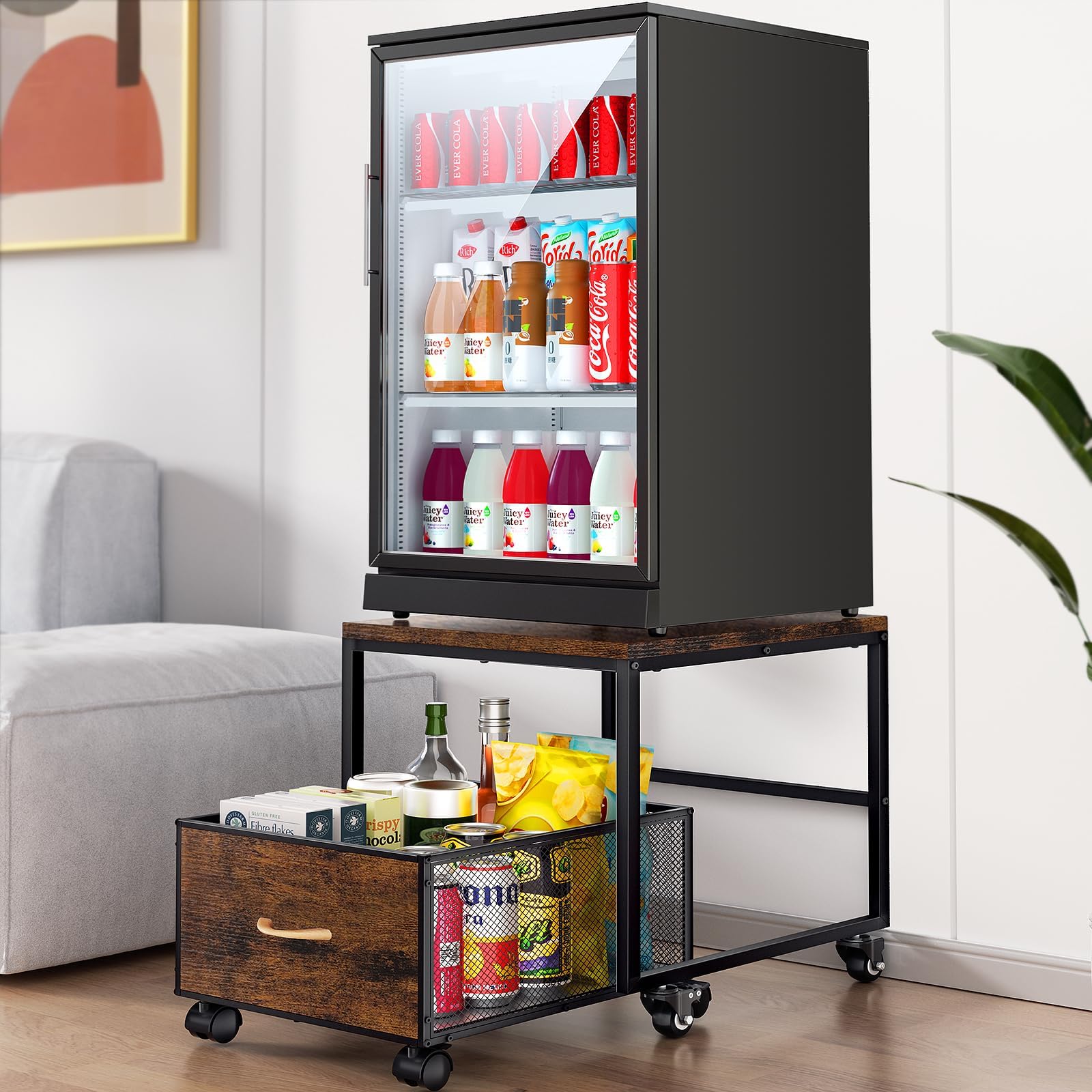Amazon.com: Mini Fridge Stand with Storage, 4 Wheels with Bearings ...
