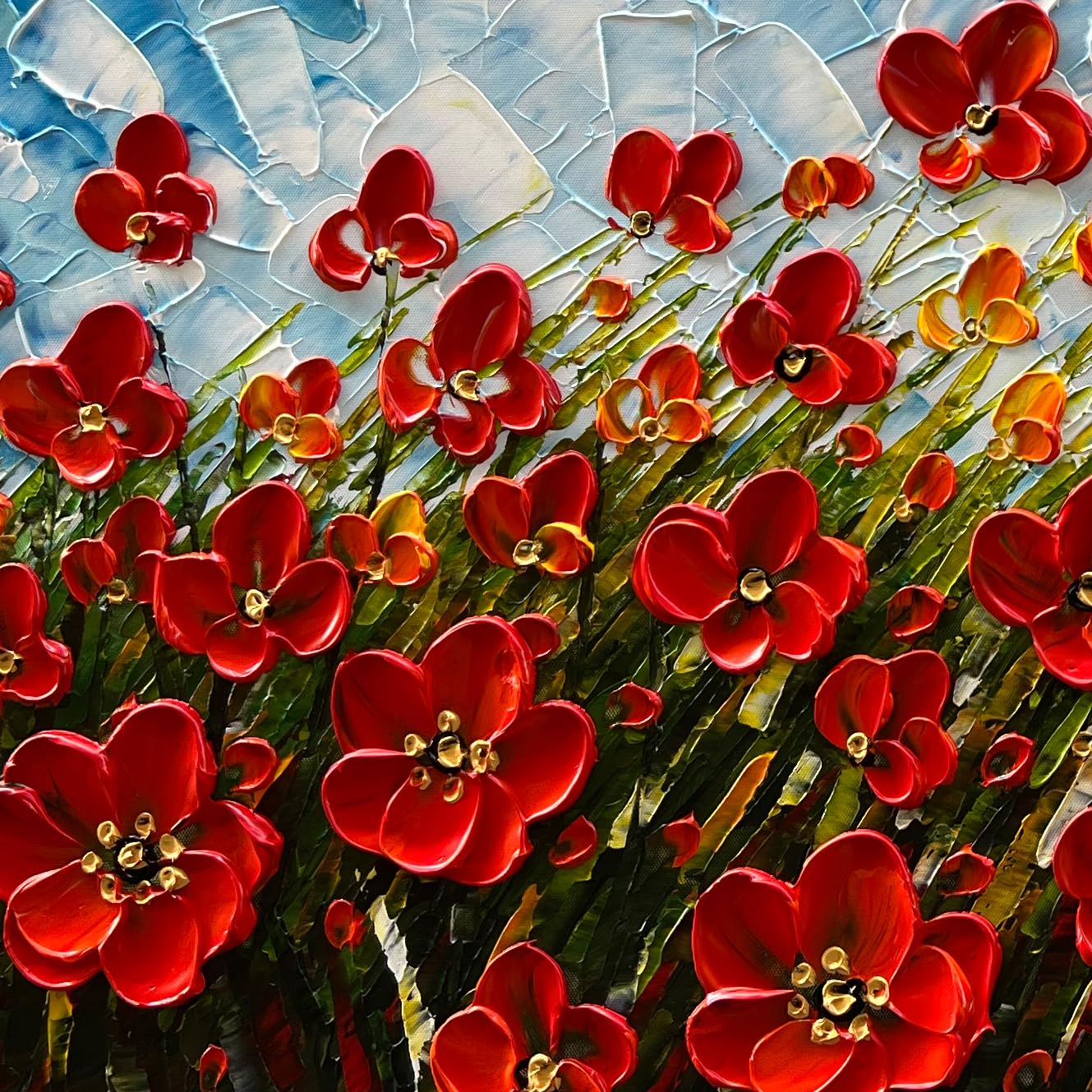 Epicler art 24x48 Inchs Hand-painted Red Flower Oil Painting ...